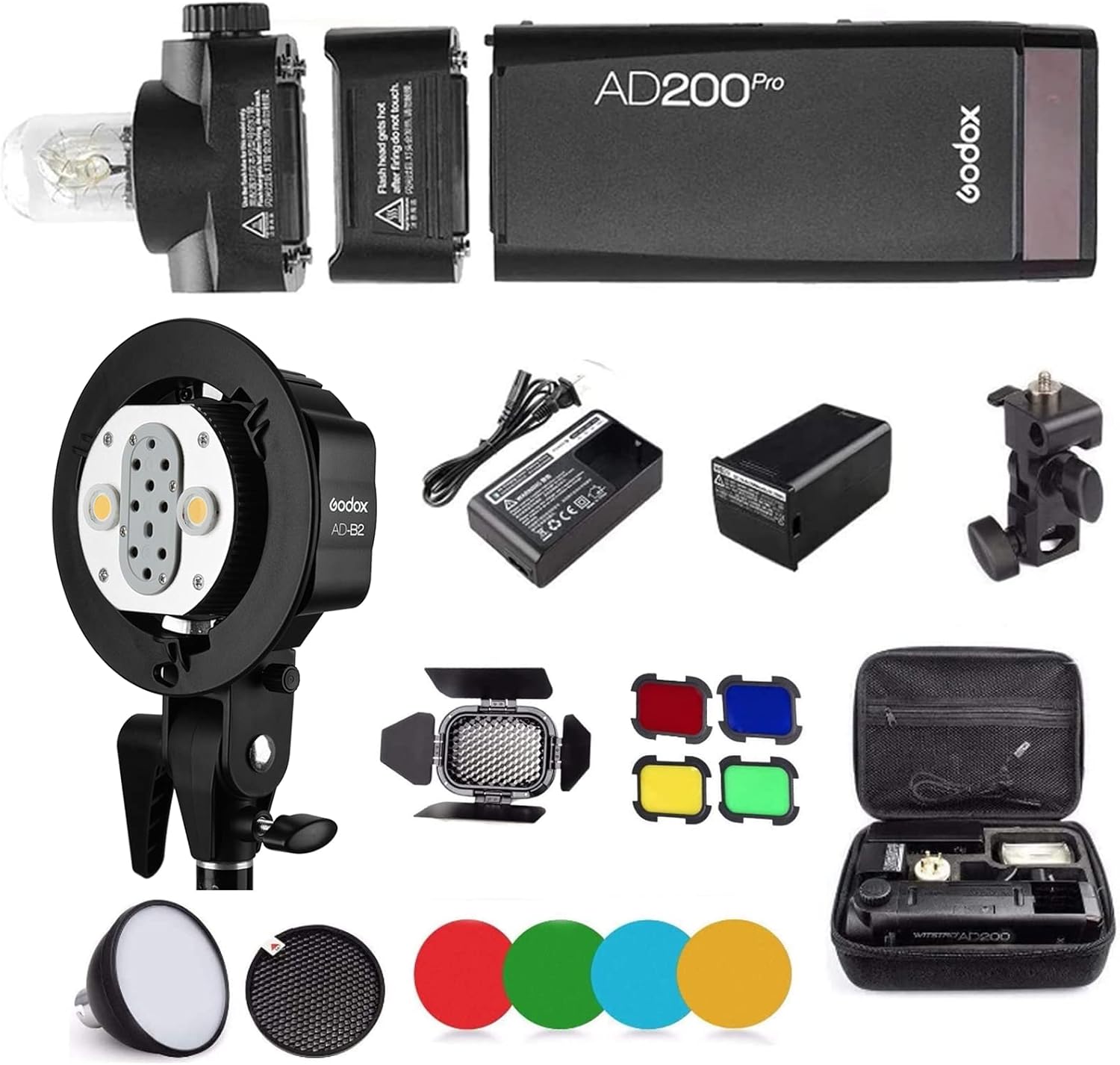 Amazon.com: Godox AD200 Pro w/AD-B2 Bracket, AD200Pro Flash Strobe ...