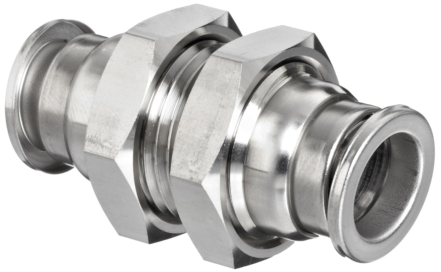 SMC KQG2 Series Stainless Steel 316 Push-to-Connect Tube Fitting, Bulkhead Union, 1/2" Tube OD x ...