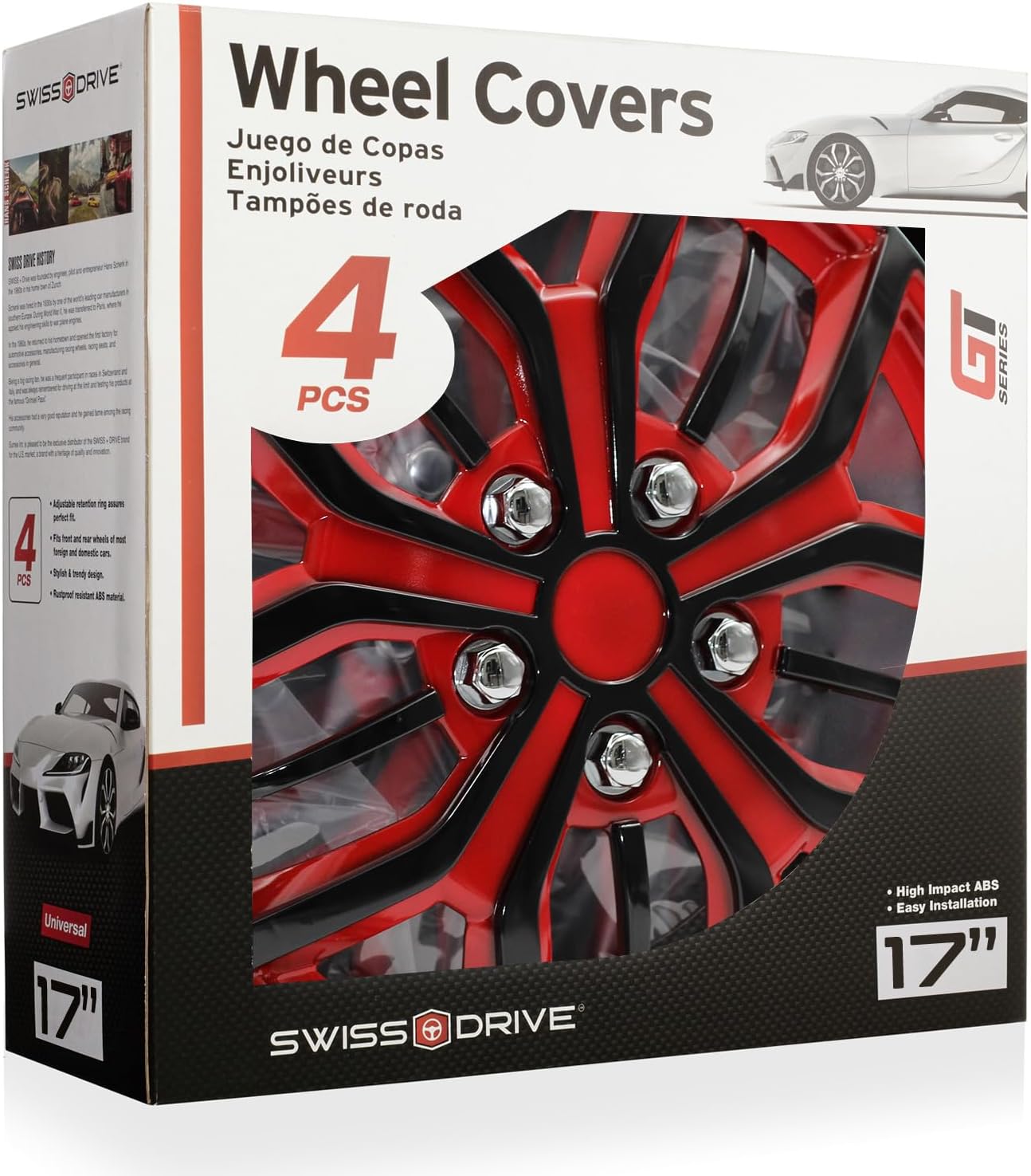 Amazon.com: Swiss Drive Hub Caps – Luxurious Red and Black – Durable ...