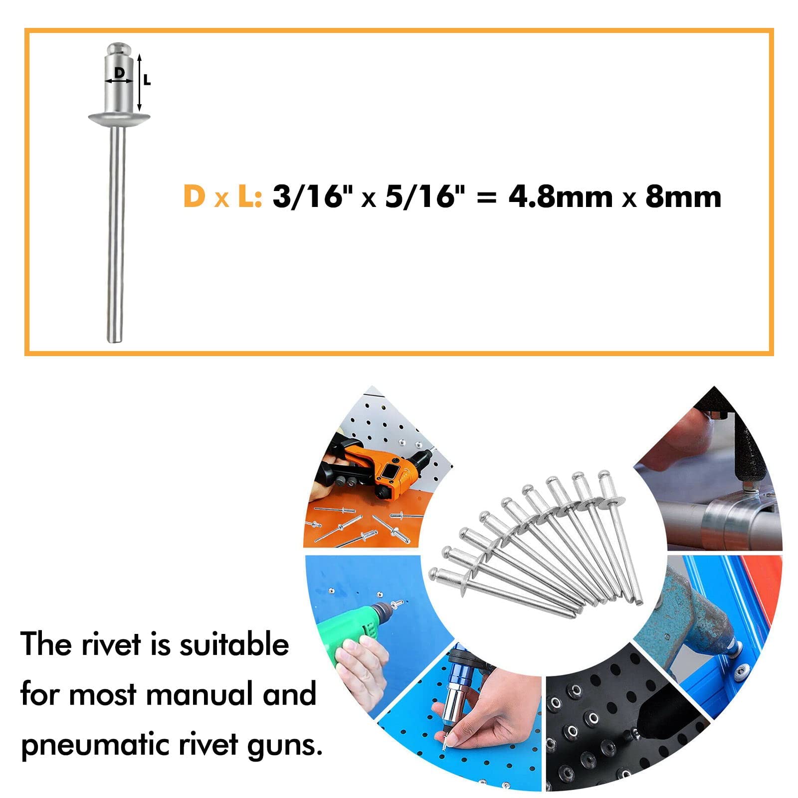 Snapklik.com : 20 Pack Aluminum Dome Head Blind Rivets Self-Plugging ...