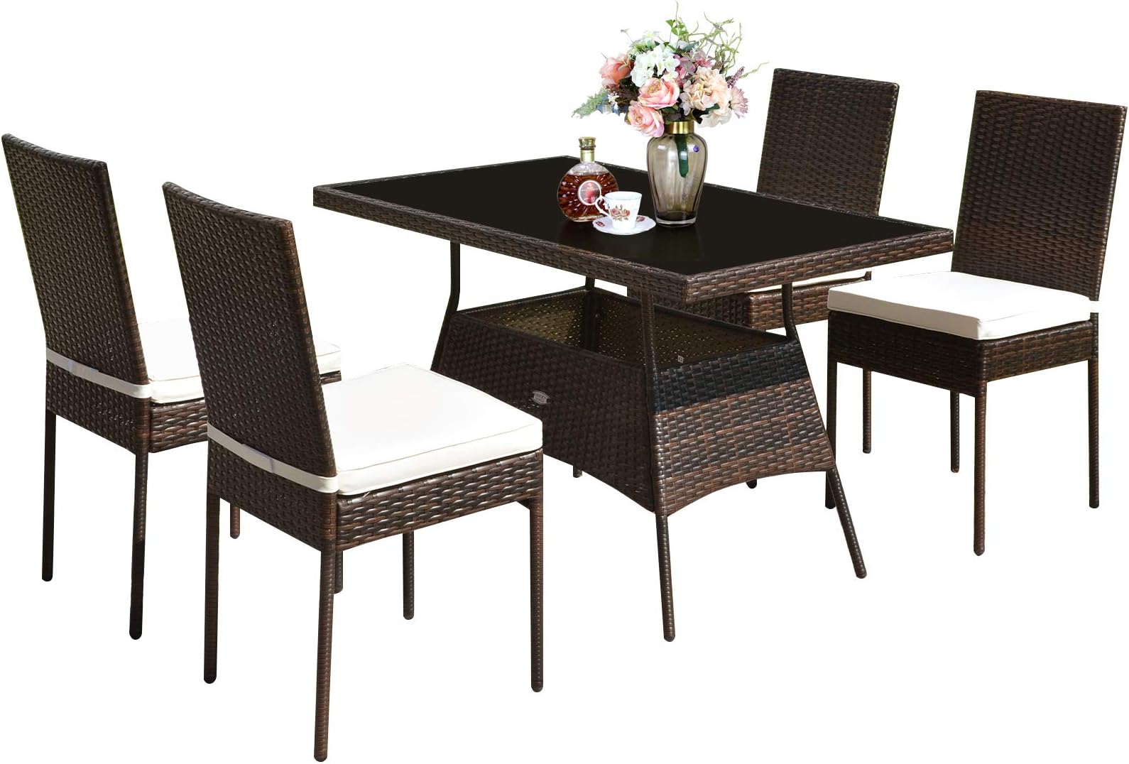Amazon.com: RoyalCraft 5-Piece Outdoor Dining Set, Wicker Patio Dining ...