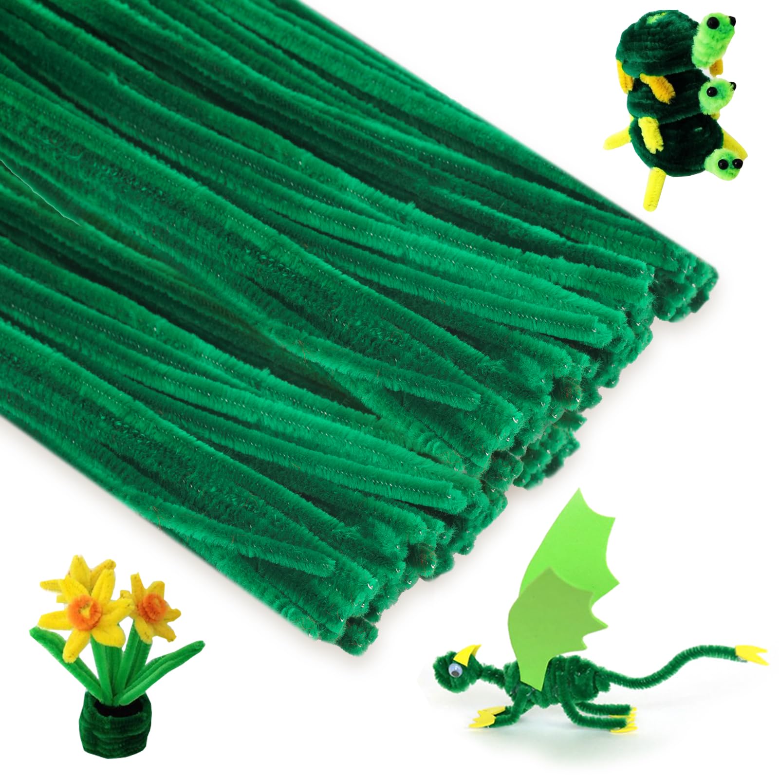 KINGLAKE Dark Green Pipe Cleaners for Craft, 100pcs Chenille Long ...
