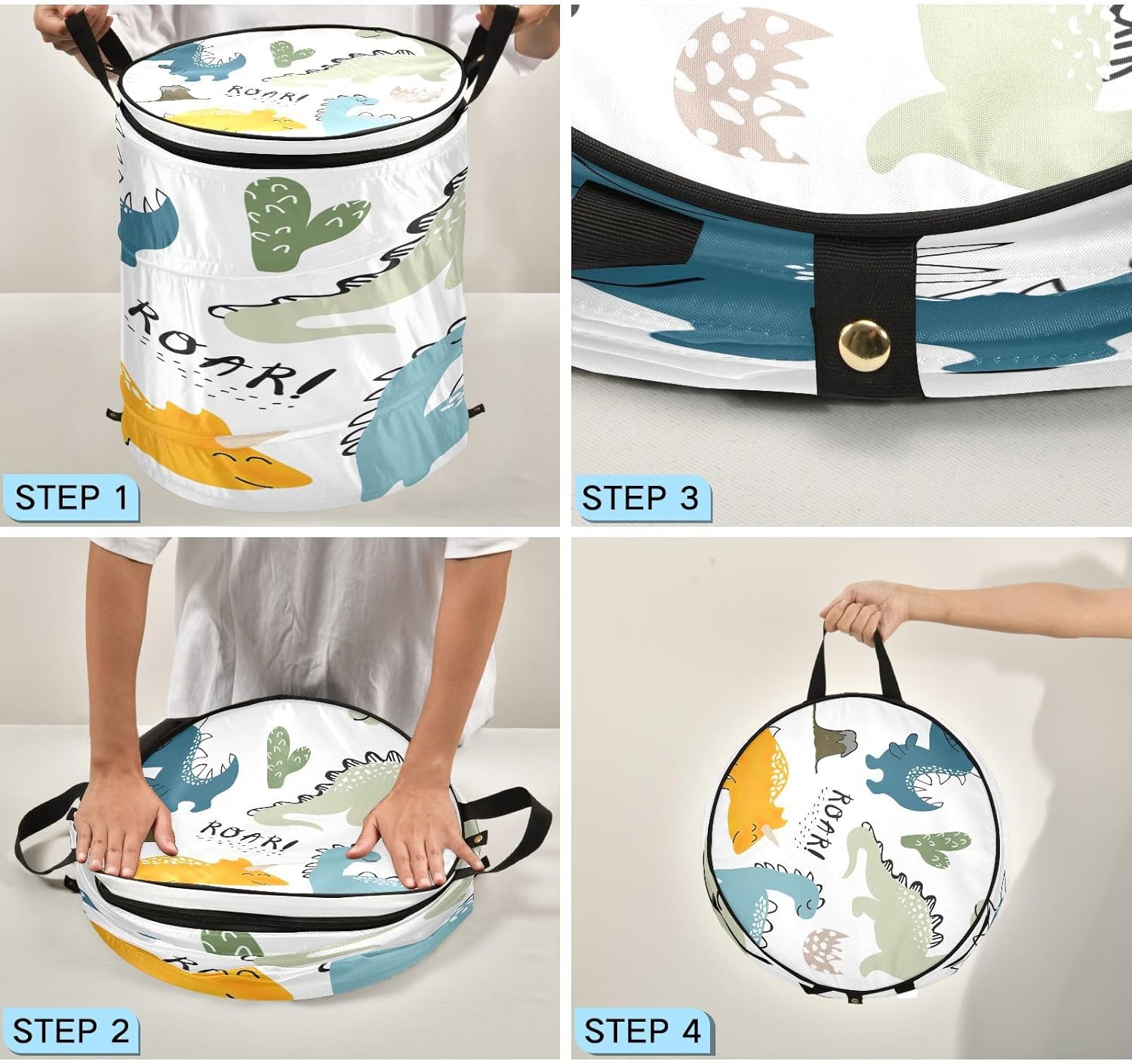 round mini collapsable storage bin for closet Childish Dinosaur Sweet ...