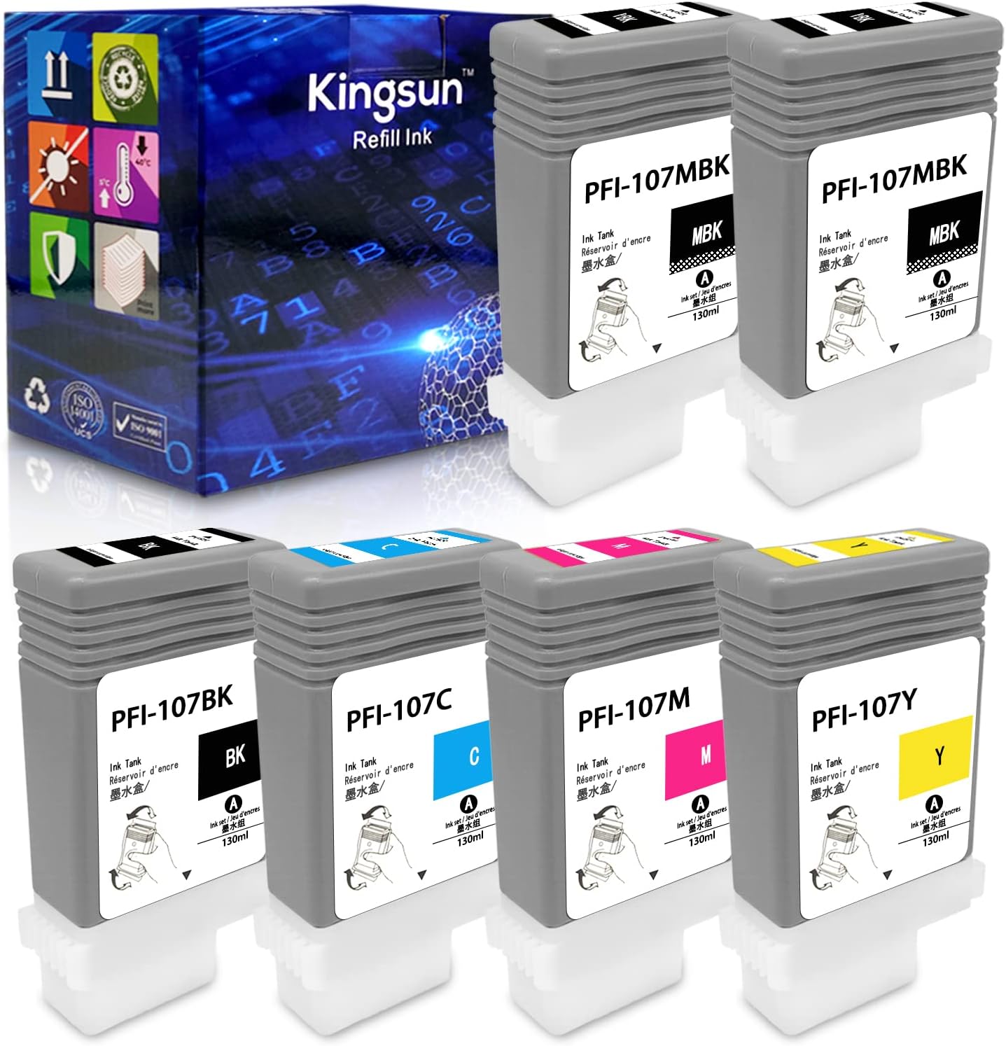 Amazon.com: KSUMEI Pfi-107 Ink Cartridge Set Pigment Replacement for Canon Pfi 107 imagePROGRAF ...