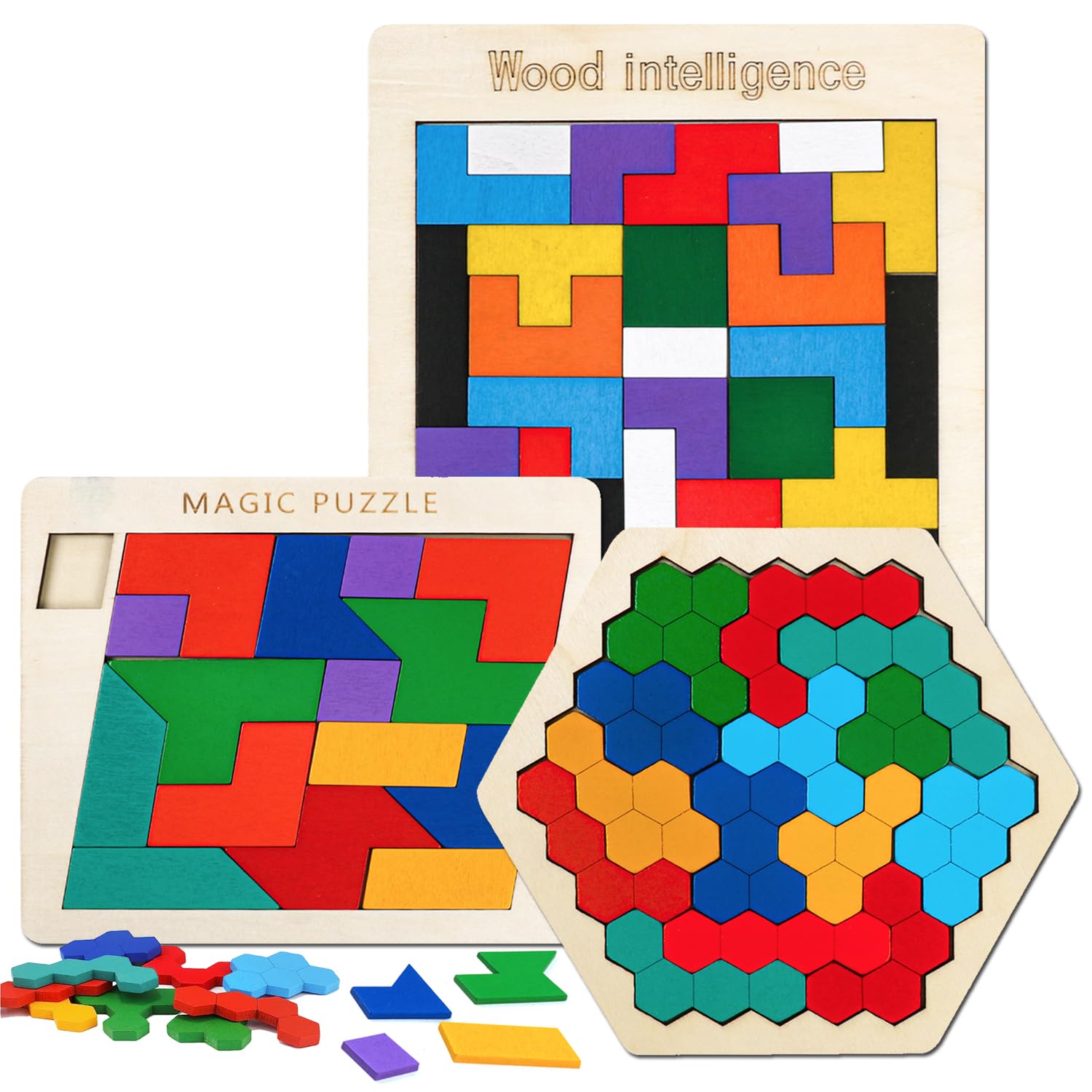 Amazon.com: Wooden Puzzles Blocks Brain Teasers Logic Games for ...