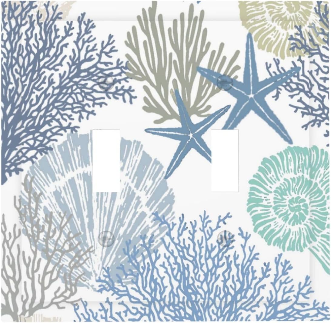 Nautical Beach Coral Starfish Seashell Theme 2 Gang Light Switch Cover ...