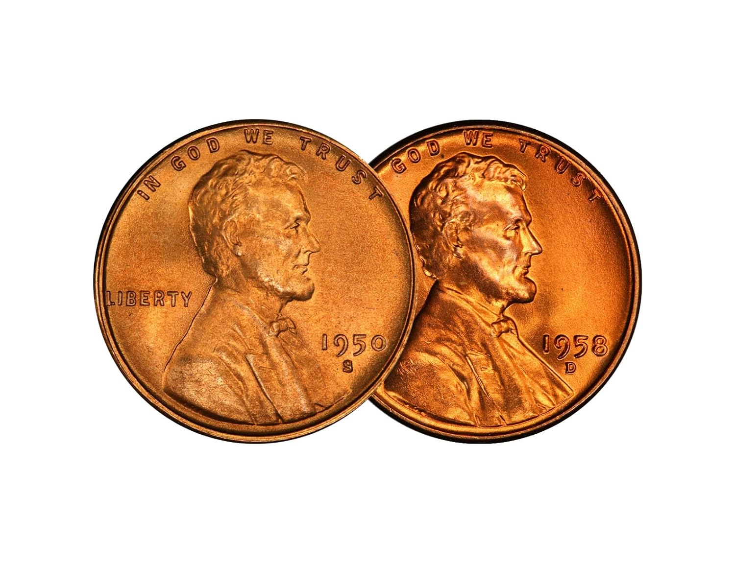 1950 S & 1958 D Lincoln Wheat Cent 1C BU Choice Brilliant Uncirculated ...