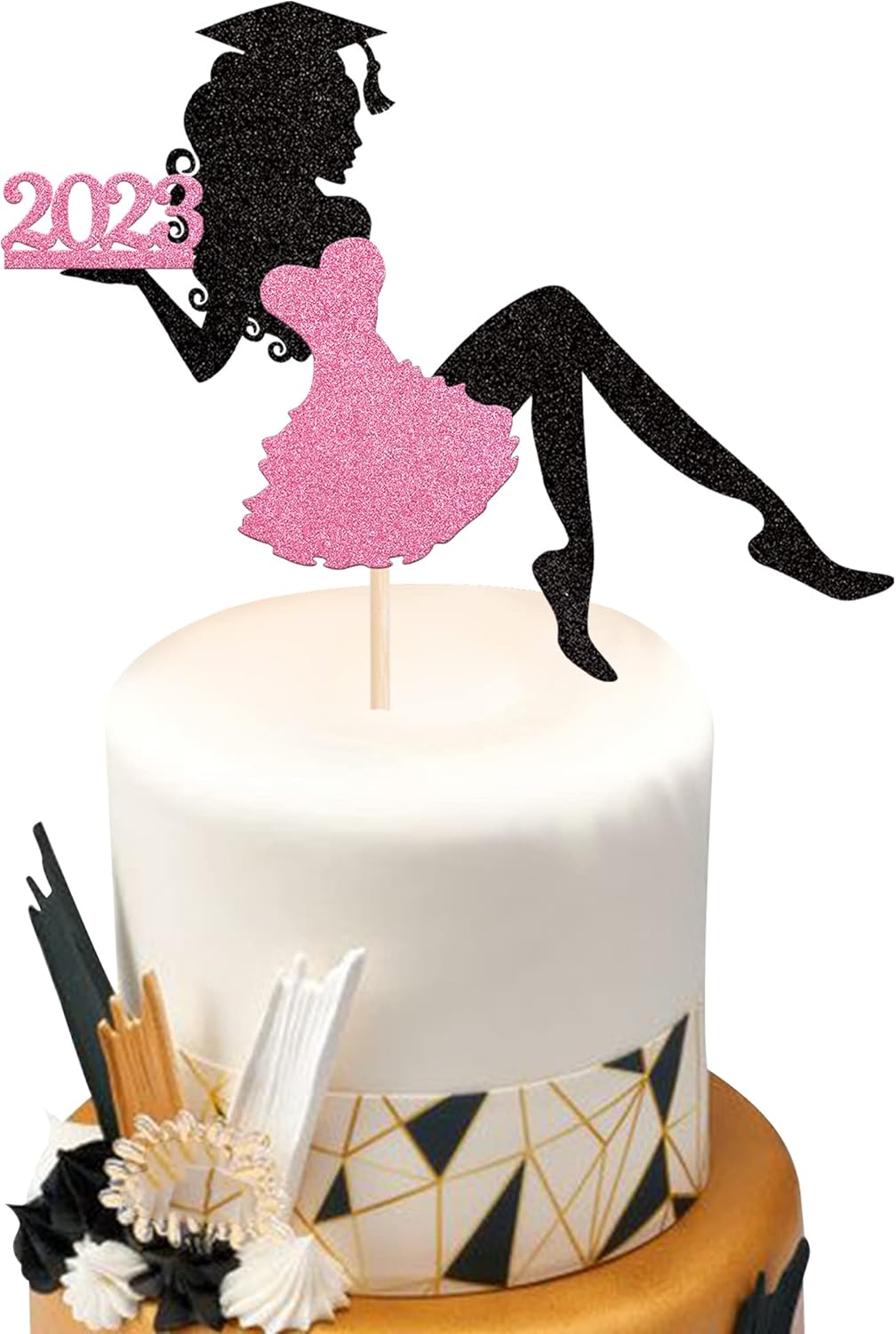 Amazon.com: 1 Pack Girl Graduation Cake Topper Glitter Grad Cap Diploma ...