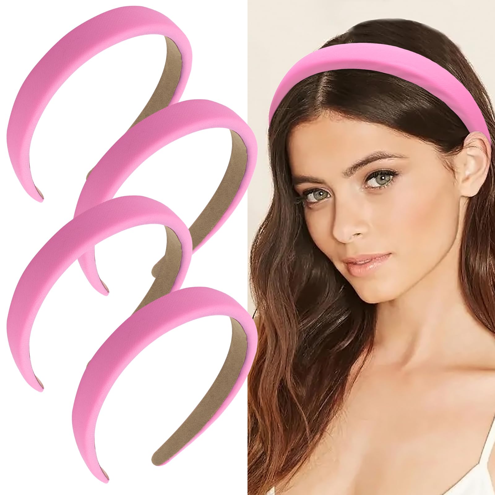 Amazon.com : Wecoe 4 Pack Pink Padded Headbands Women Non Slip Soft Thick Comfortable Headbands ...
