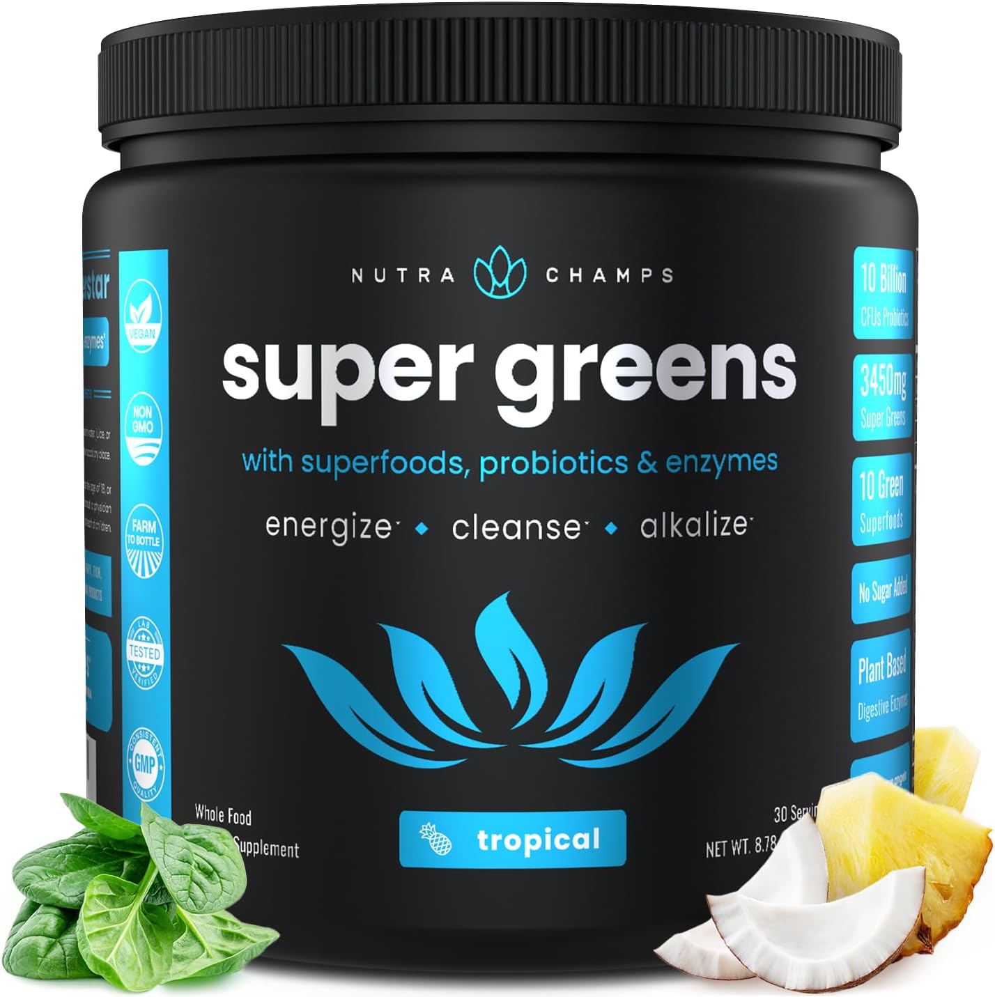 Amazon.com: Super Greens Tropical & Lion's Mane Powder. Greens ...
