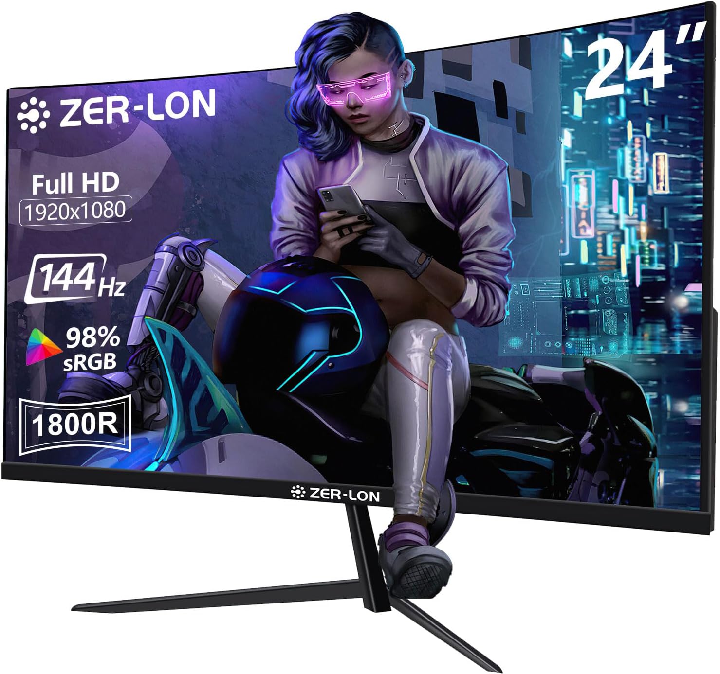 Amazon.com: ZER-LON 24 Inch Curved Gaming Monitor, FHD 1080p up to ...
