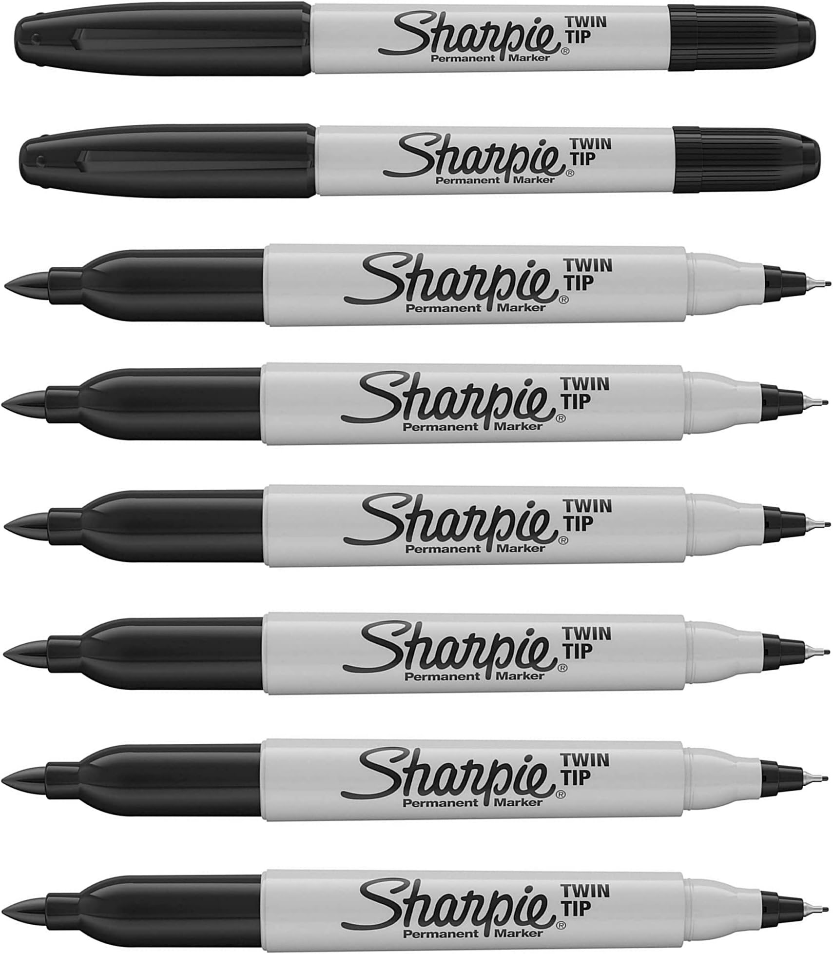 6 x Black SHARPIE TWIN TIP Permanent Marker pens Fine/Ultra Fine ...