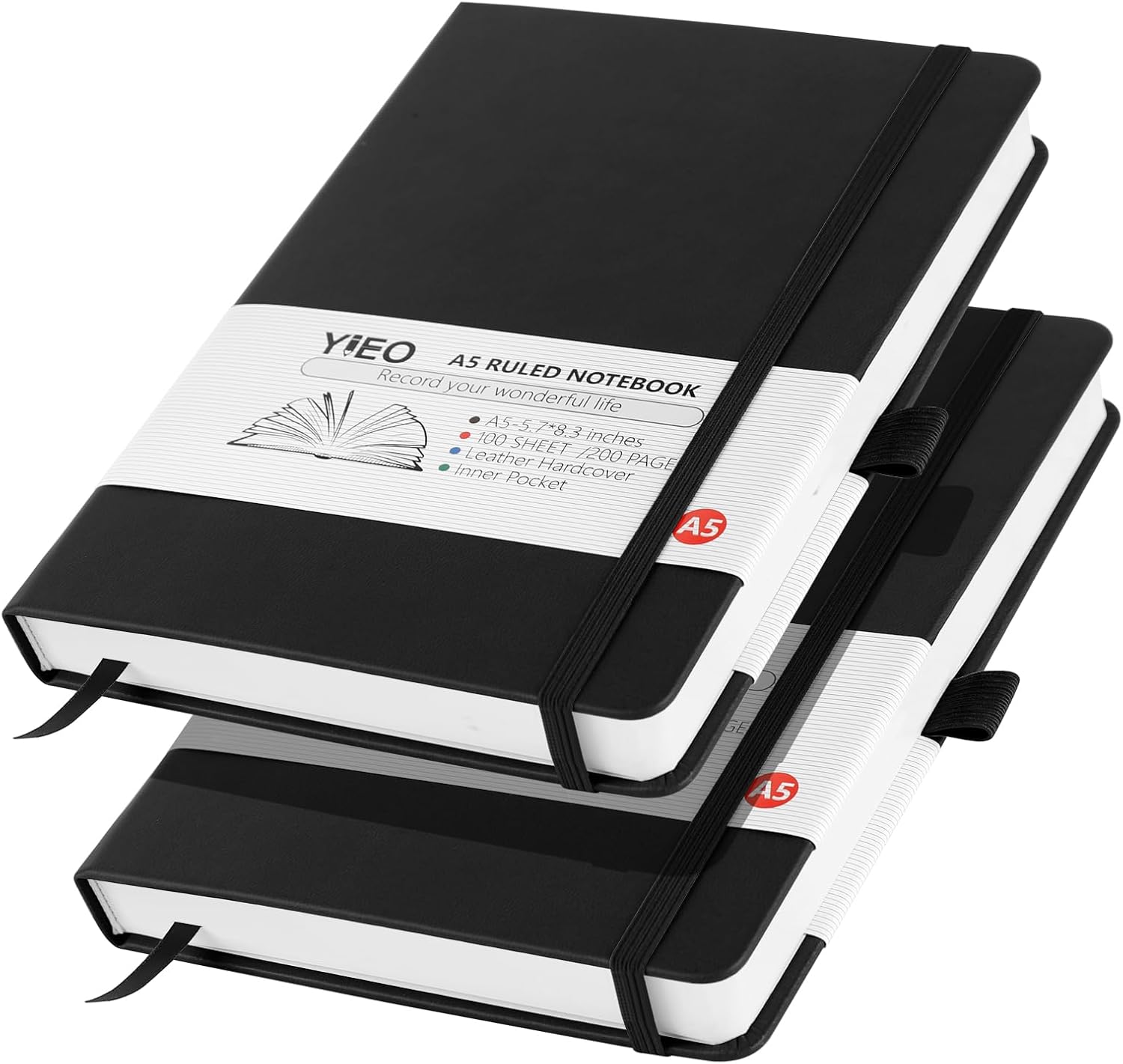 YIEO Notebook A5, 2 Pack A5 Notebook 200 Lined Pages 80 GSM Journal ...