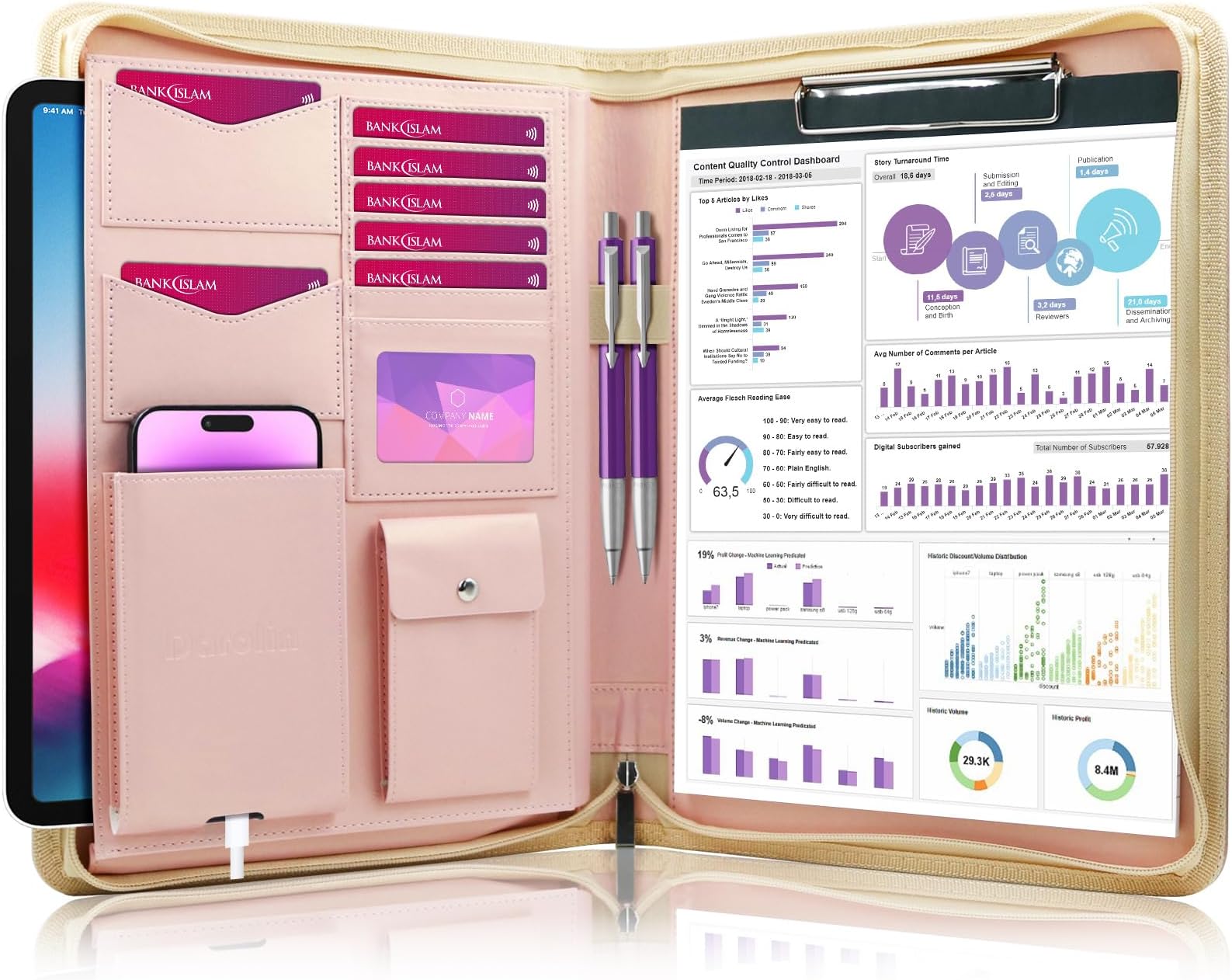 Amazon.com : Darolin Zippered Leather Padfolio Portfolio with Hidden ...