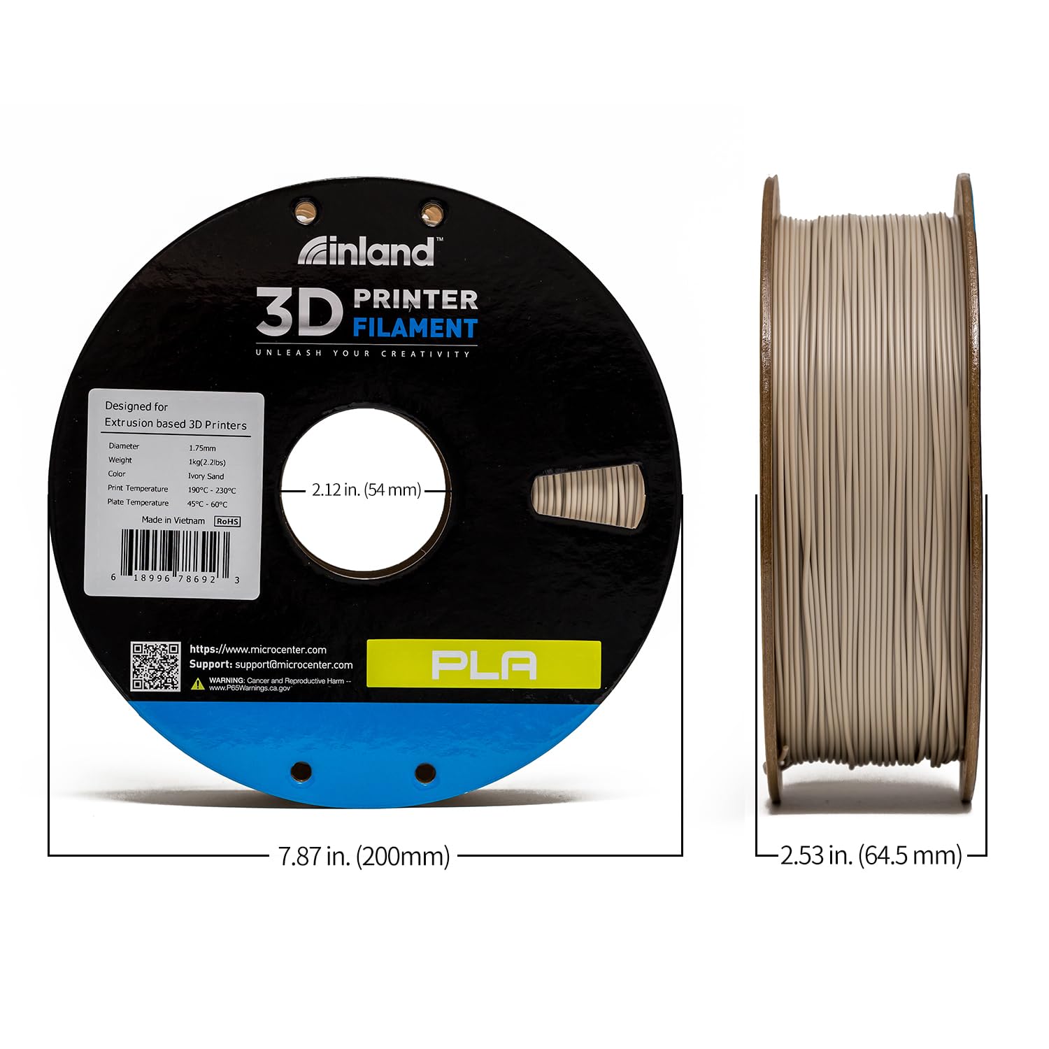 Snapklik.com : Inland PLA Filament 1.75mm, 1kg Spool Dimensional ...