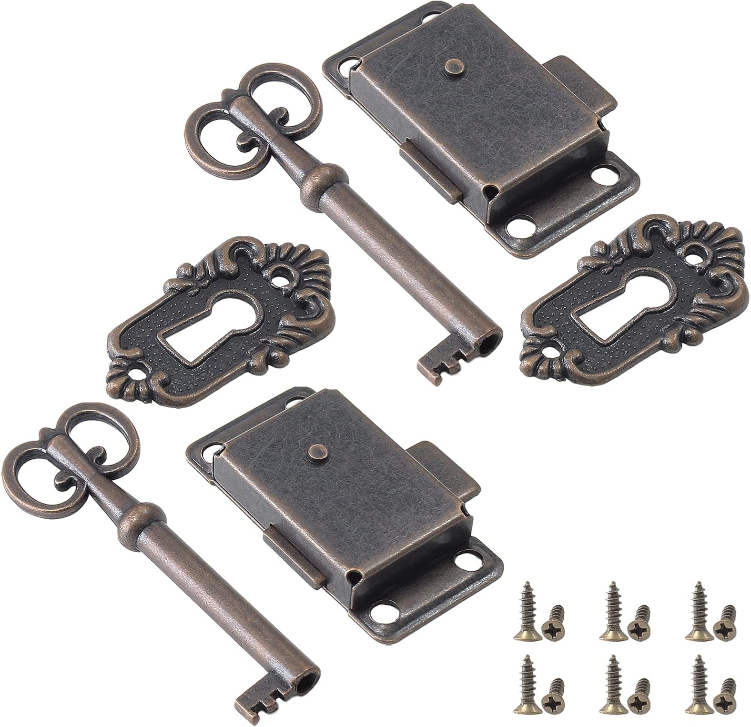 Jiozermi 2 Pack Antique Cabinet Lock, Flush Mount Case Box, Furniture ...