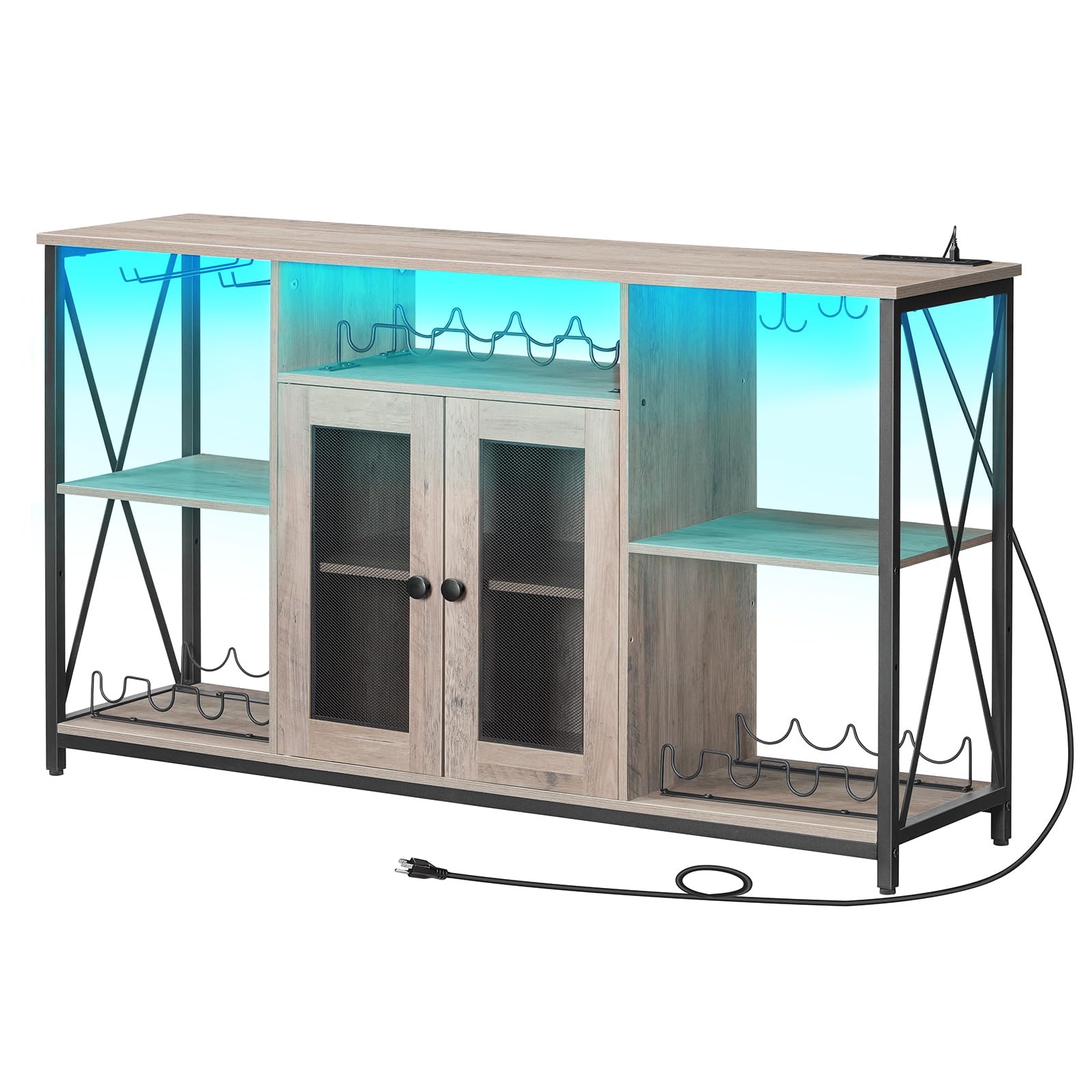 HOOBRO Wine Bar Cabinet with Led Lights and Power Outlets, Coffee Bar ...