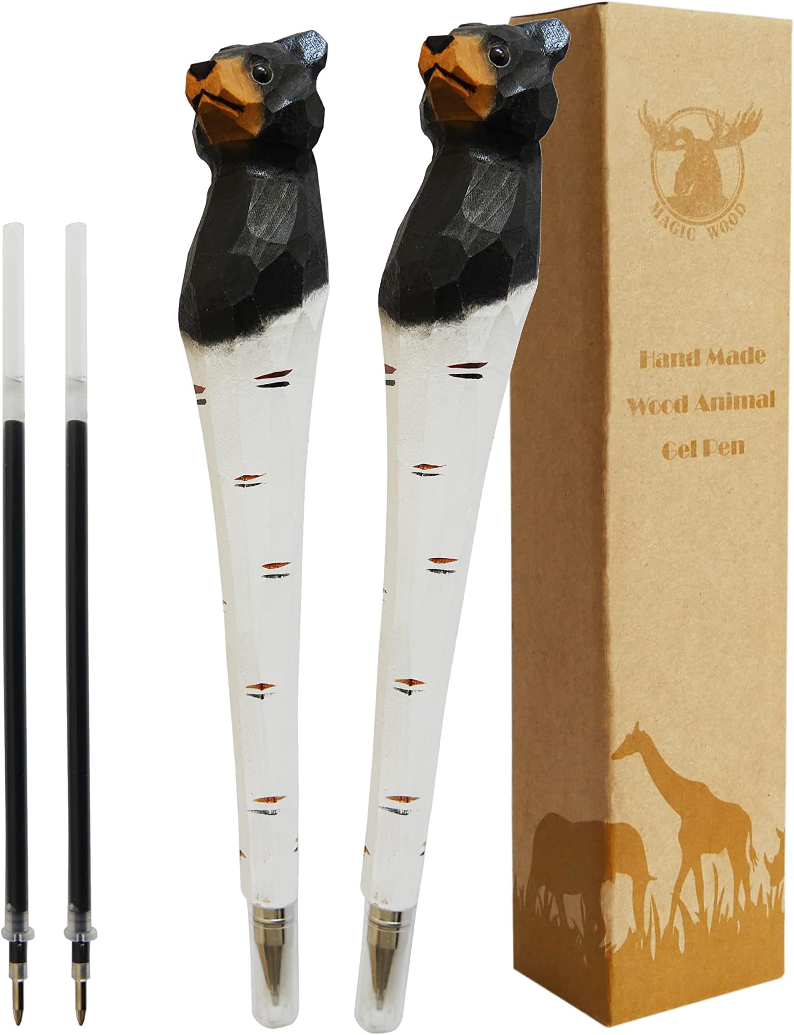 Amazon.com: MAGIC WOOD 2PCS Wood Carved Animal Gel Pen 100% Handmade ...