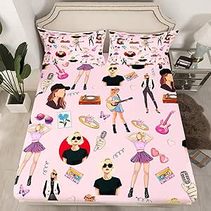 Amazon.com: jejeloiu Music Bedding Set Twin Size Girls Singer Bed Cover ...