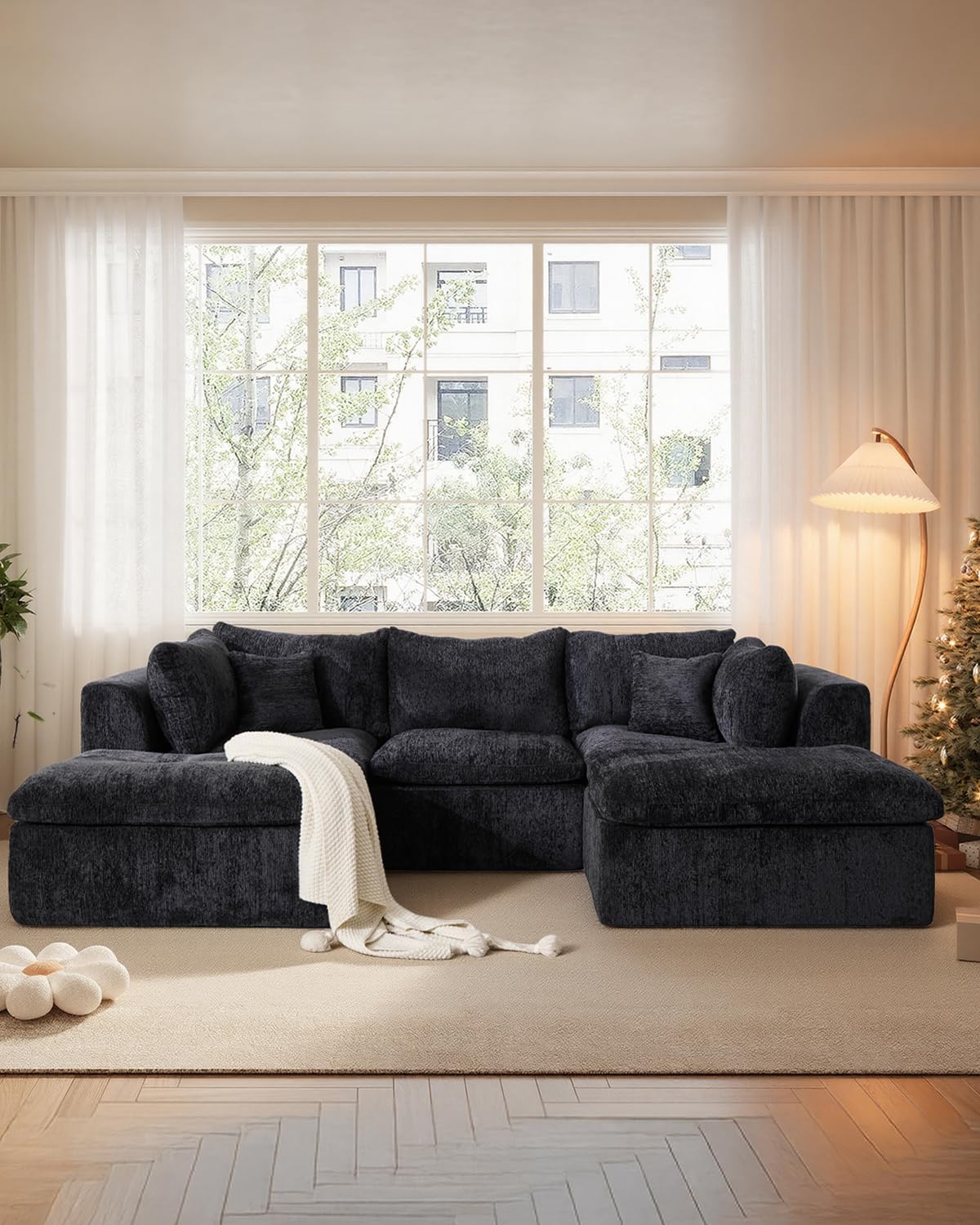 Amazon.com: TYBOATLE 114’’ Black Boneless Couch for Living Room, U ...