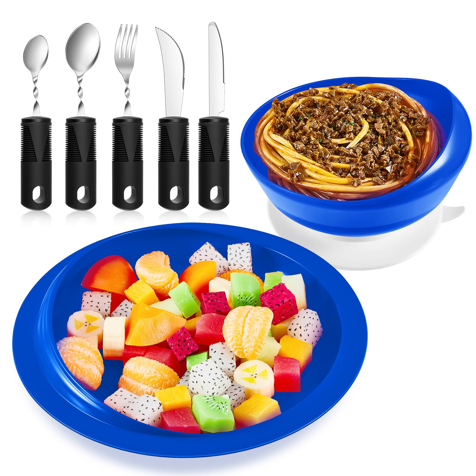 Amazon.com: 2 Sets Adaptive Utensils for Elderly Bowl and Plate Set ...