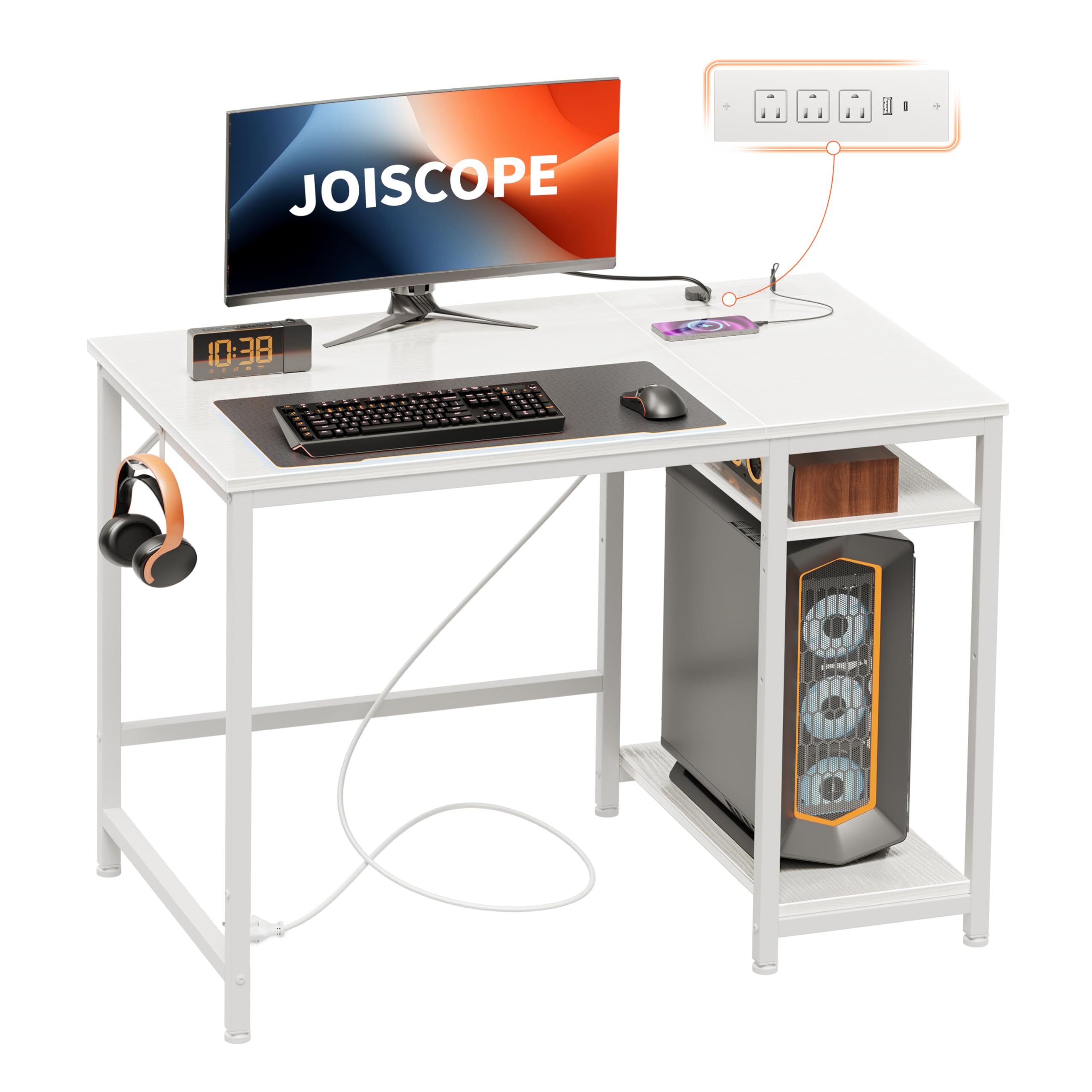 Amazon.com: JOISCOPE Computer Desk with USB & Type-C Outlet, Small Home ...