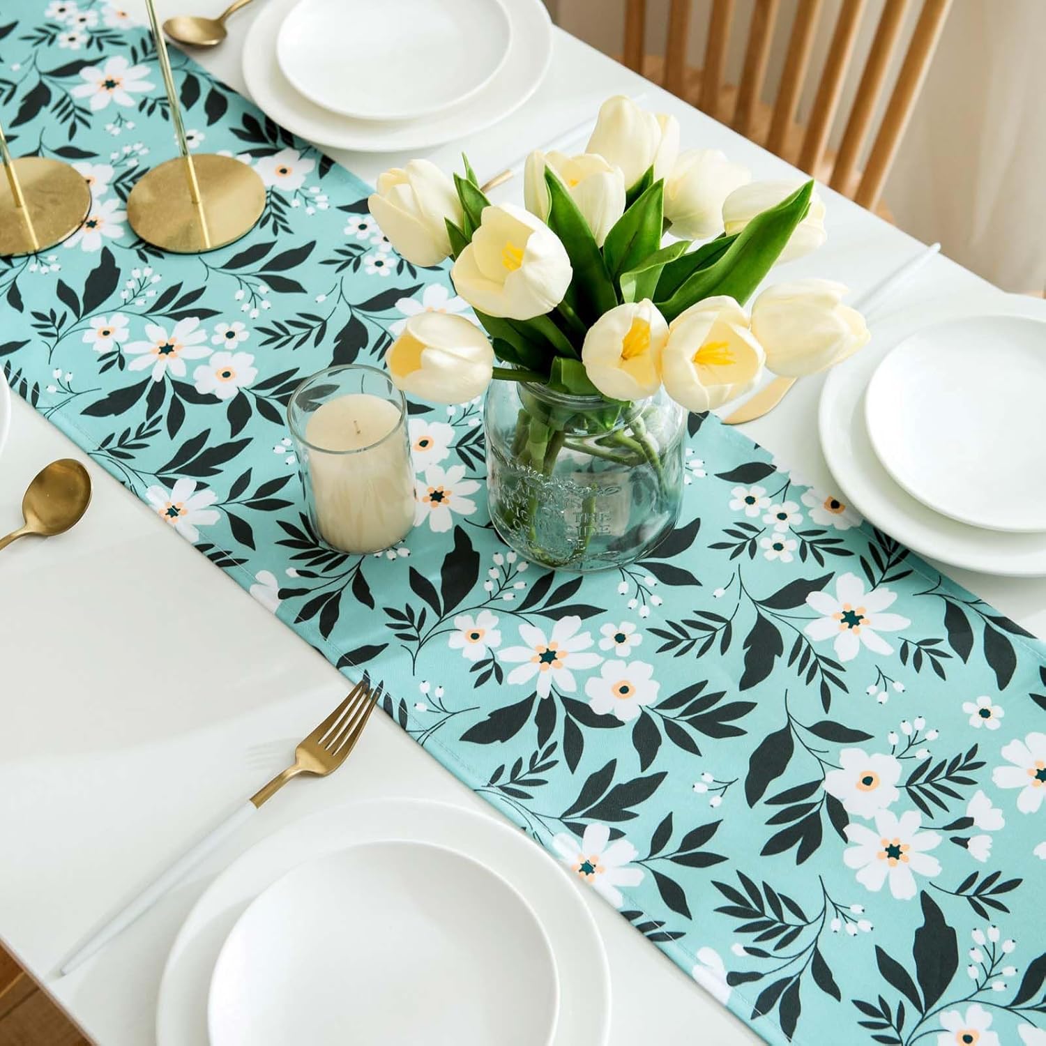 Amazon.com: Floral Table Runner 60 Inches Long , Daisy Boho Farmhouse ...