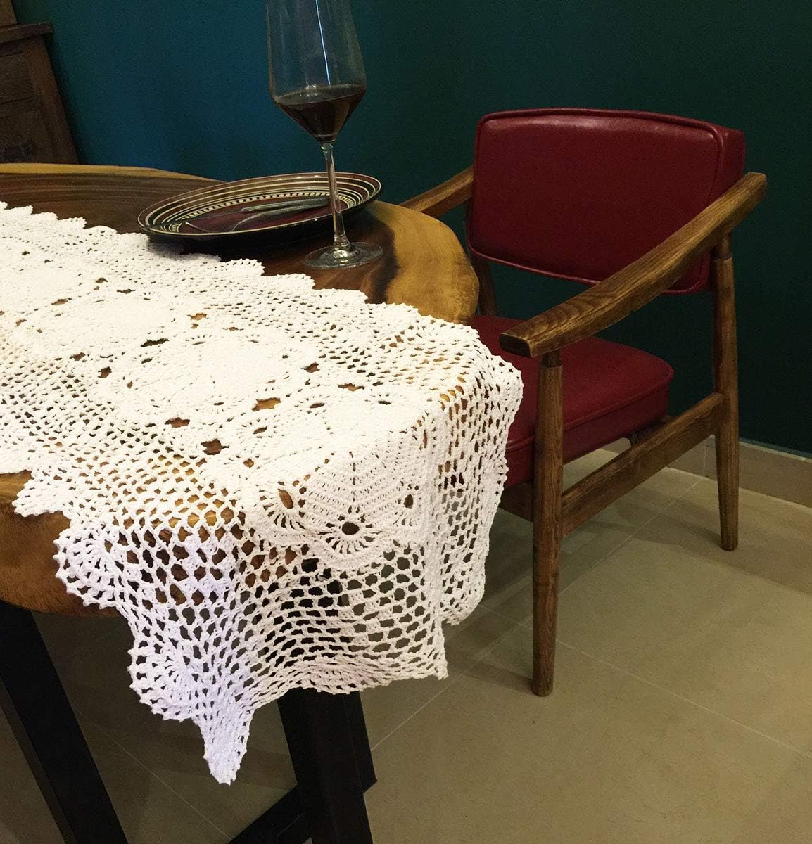 Amazon.com: Janef White Handmade Crochet Doilies Cotton Table Runner ...