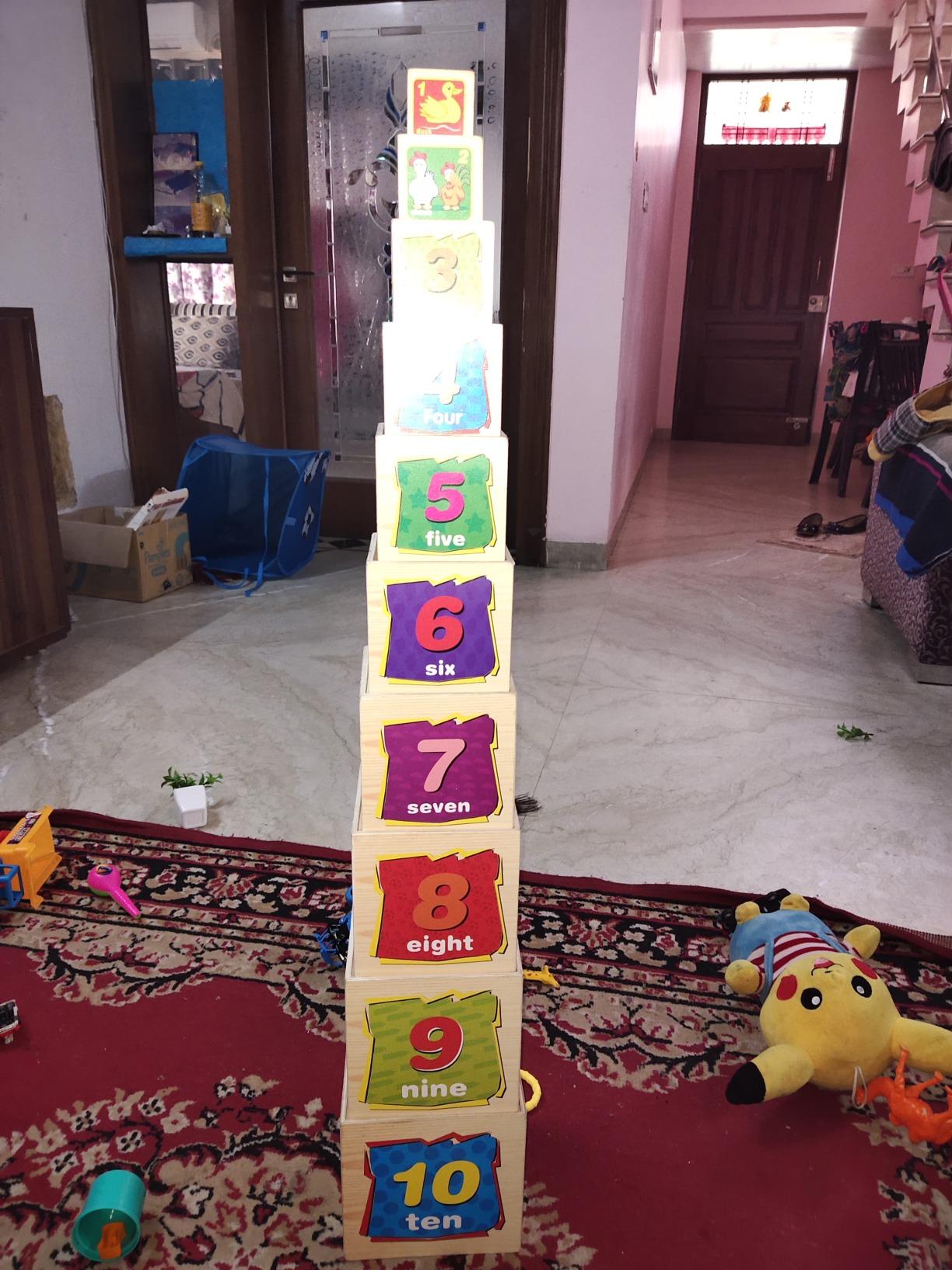 Toyshine Wooden Rainbow Stacking Cubes with Multiple Shapes Making, ABC ...