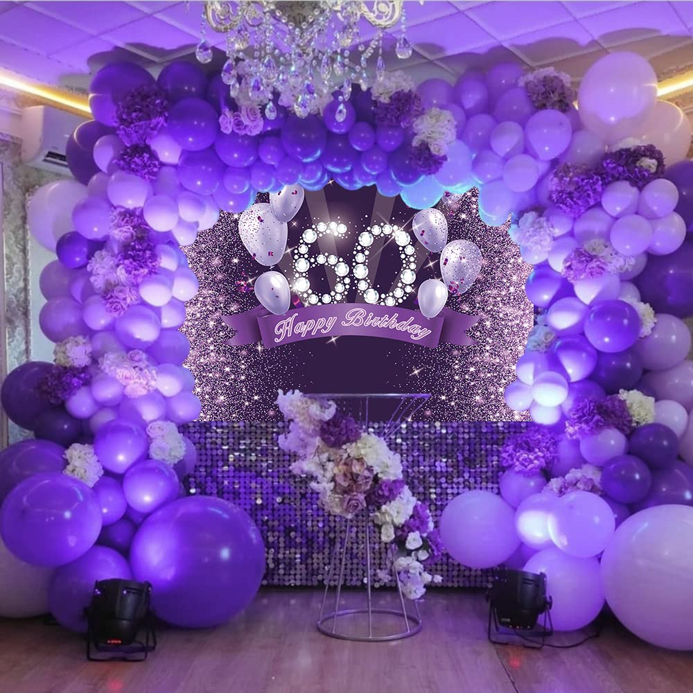 60th Birthday Decorations Purple Happy 60th Birthday Backdrop Banner ...