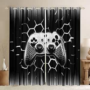 Amazon.com: Manfei Videogames Window Curtains Geometric Honeycomb ...