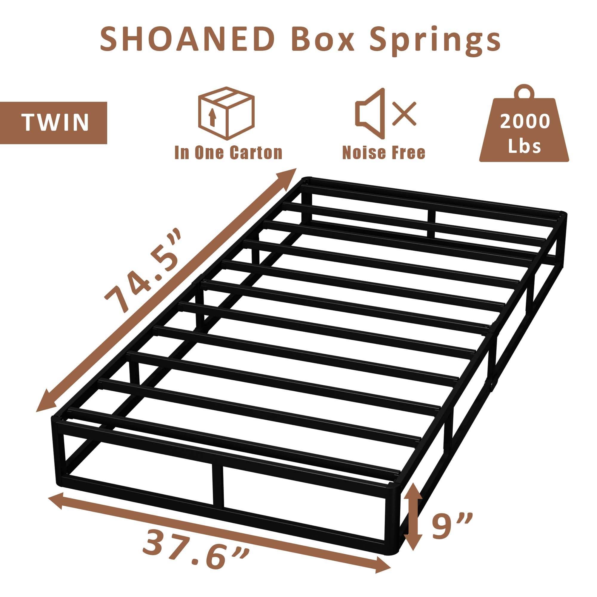 Snapklik.com : SHOANED Metal Box Spring Twin Size - 9 Inch High Profile ...