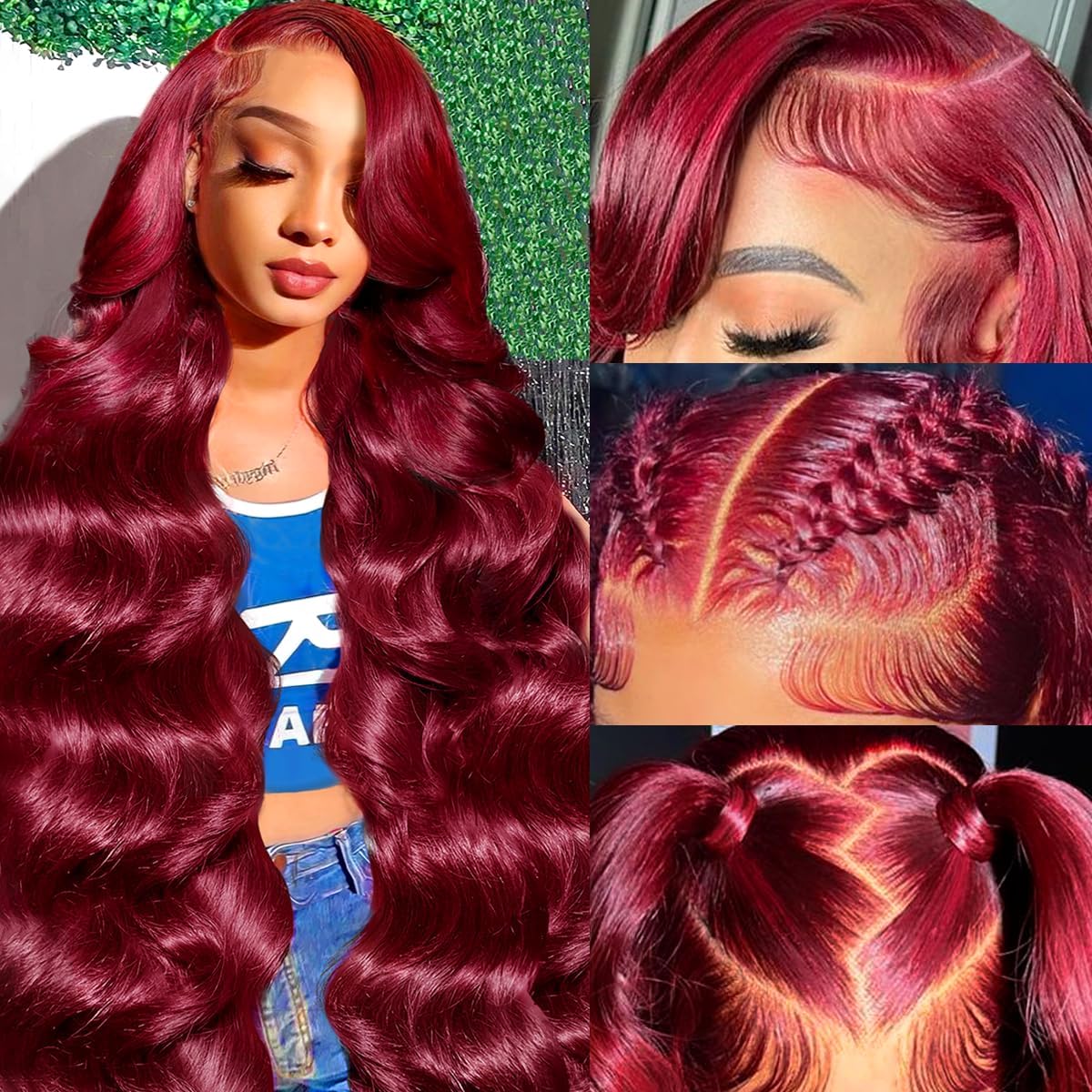 Amazon.com : 30 Inch 99j Burgundy 13x6 Body Wave Lace Front Wigs Human ...
