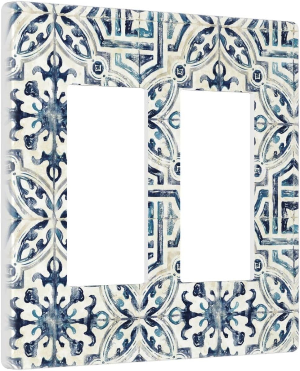 Vintage Blue Moroccan Talavera Style Tile 2 Gang Double Rocker/Decora ...