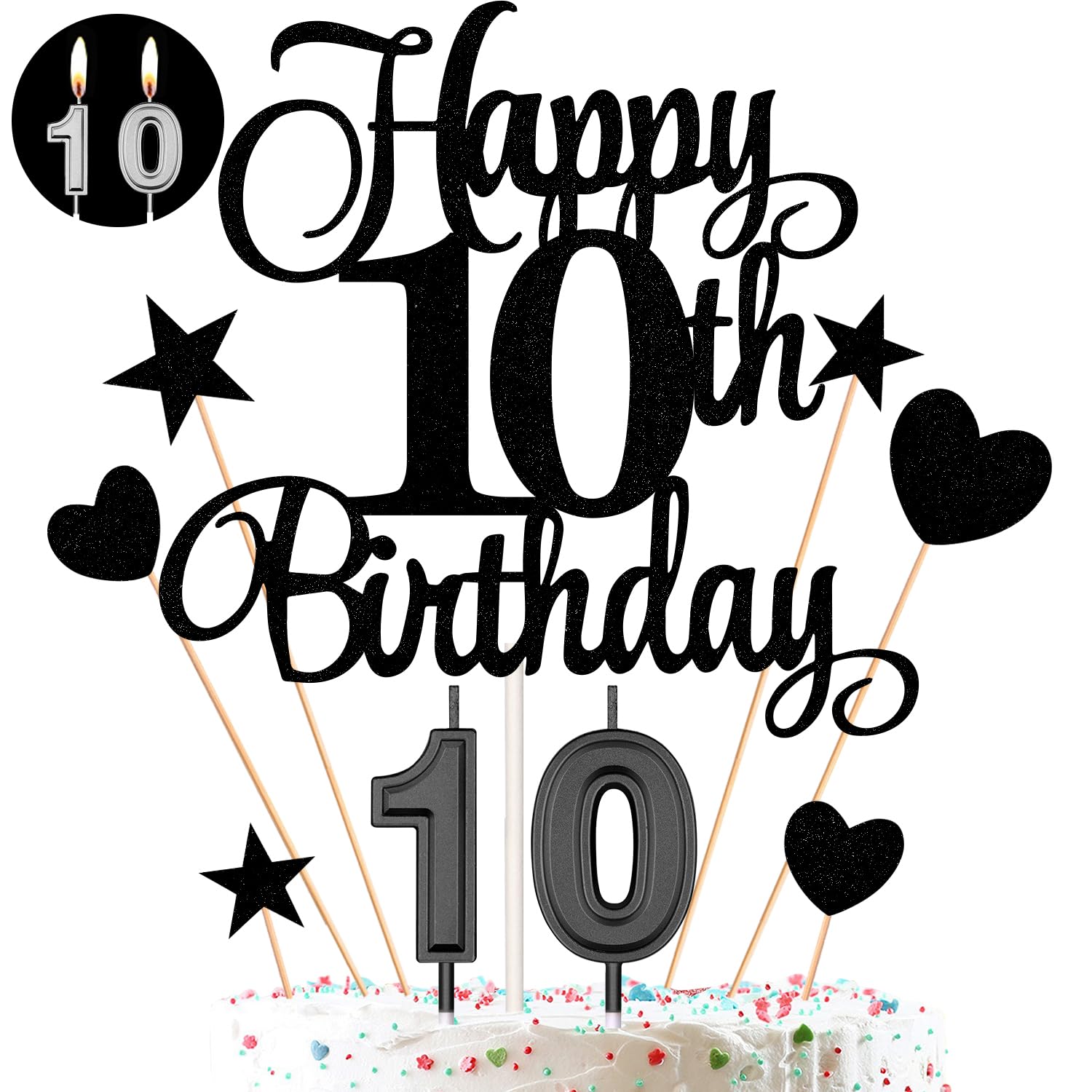 Amazon.com: 10th Birthday Cake Decorations Set Include 10th Birthday ...