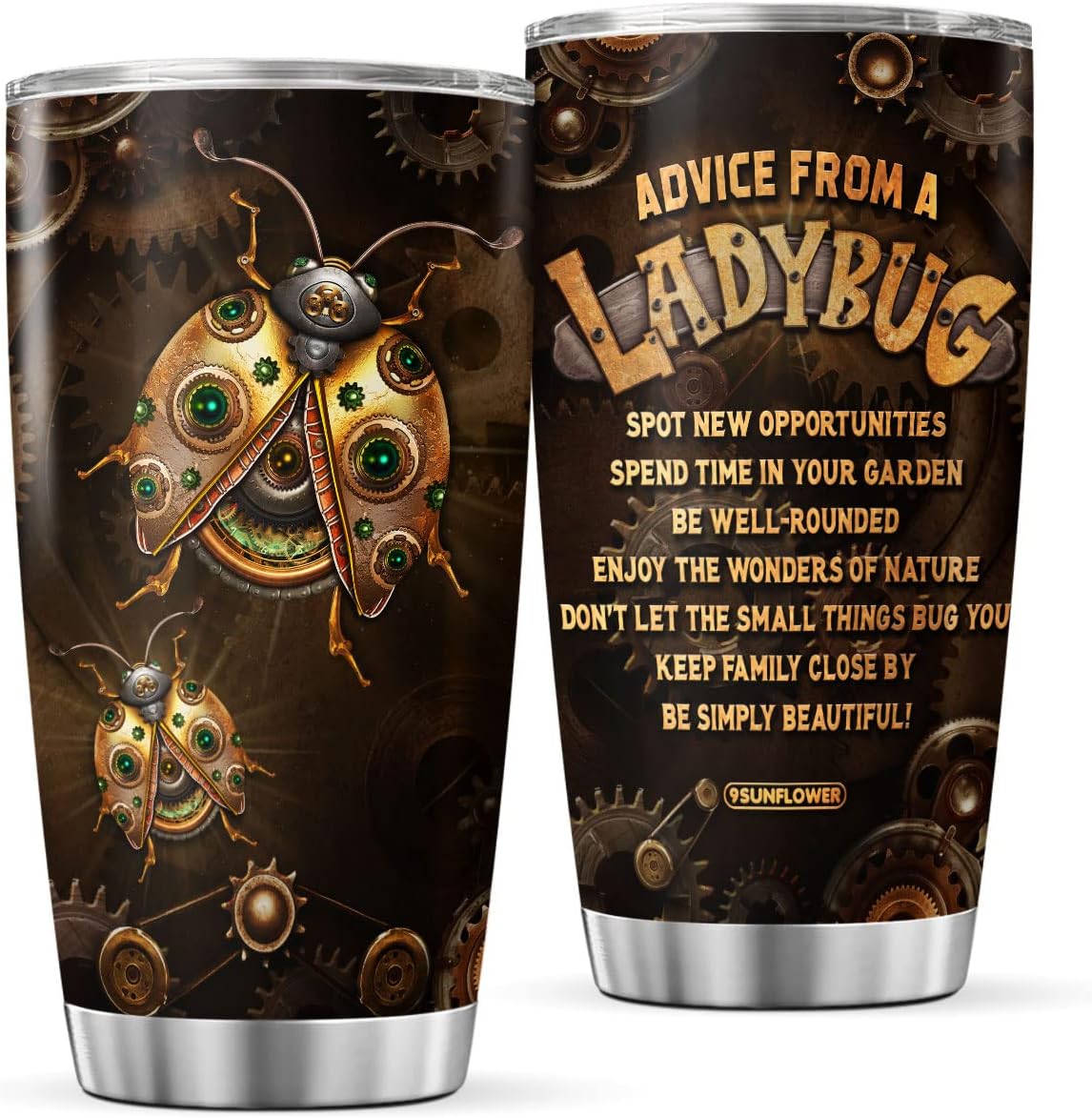 Amazon.com | 9SUNFLOWER Ladybugs Coffee Tumbler Mechanic Style Birthday ...