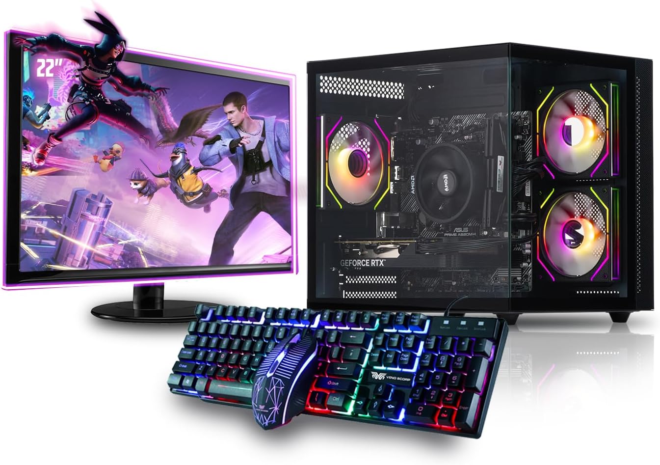 Veno Scorp Gaming PC 22" 75Hz Bundle AMD Ryzen 5 4500 Processor Nvidia ...