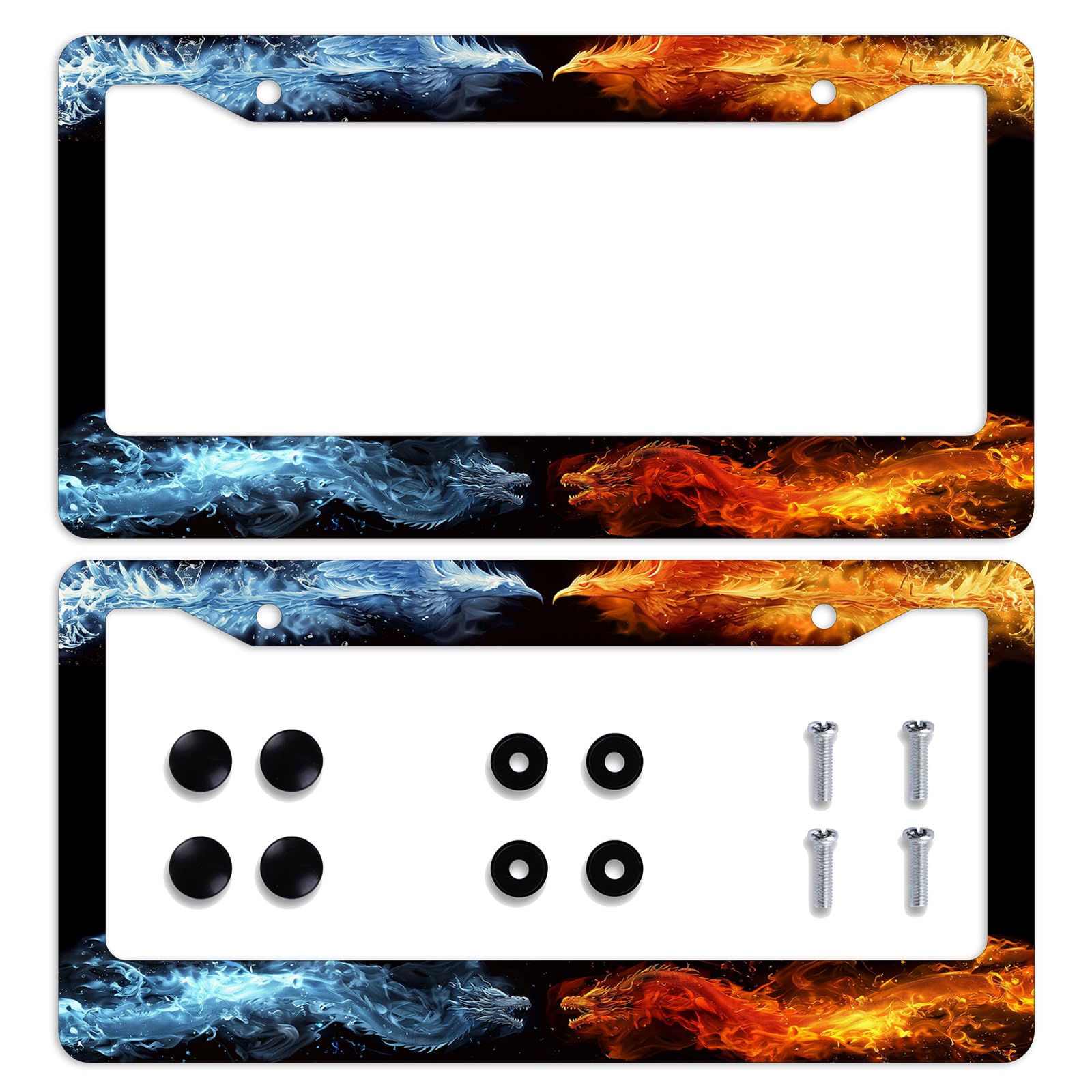 Amazon.com: Dragon License Plate Frame Red Blue Phoenix Water Fire Art ...