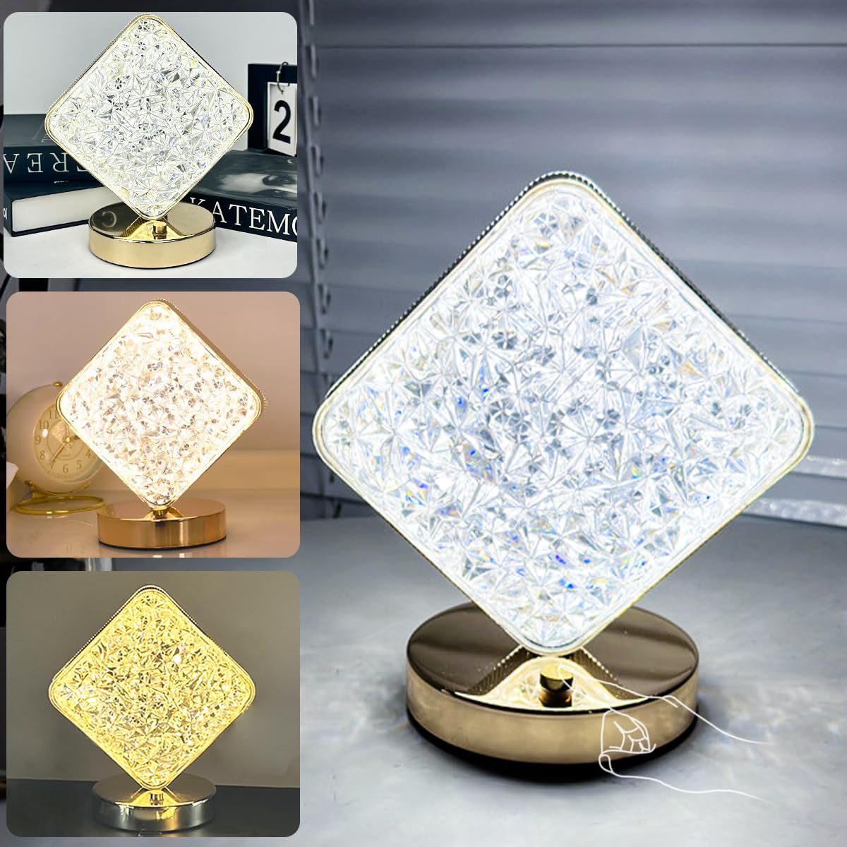 Cordless Square Lamp with Touch Sensor - 3 Color Dimmable and ...