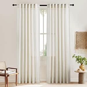Amazon.com: KGORGE 95 Inch Curtains 2 Panel Set - Linen Texture Semi ...