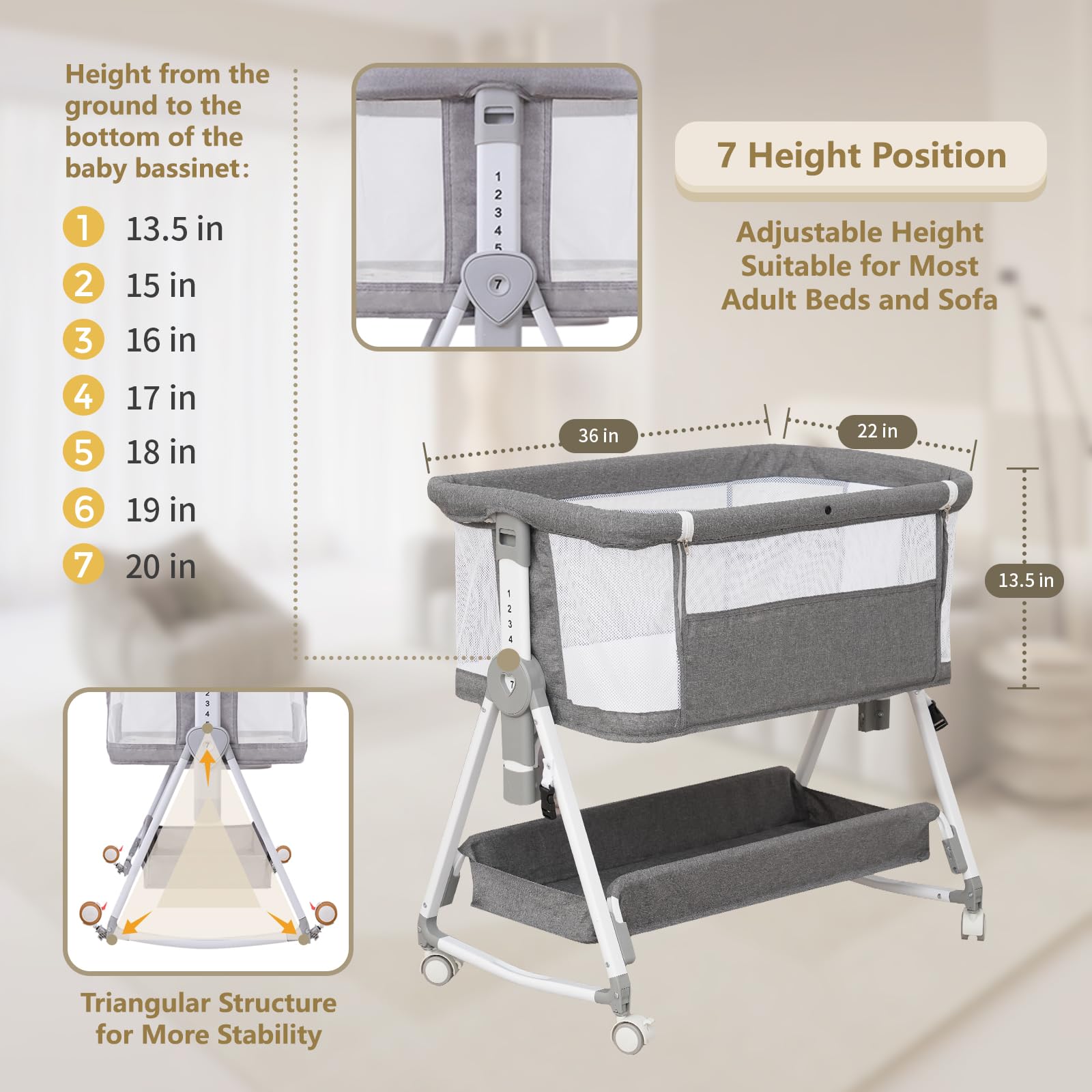 4 IN 1 Baby Bassinets Bedside Sleeper,Bedside Bassinet with Diaper ...