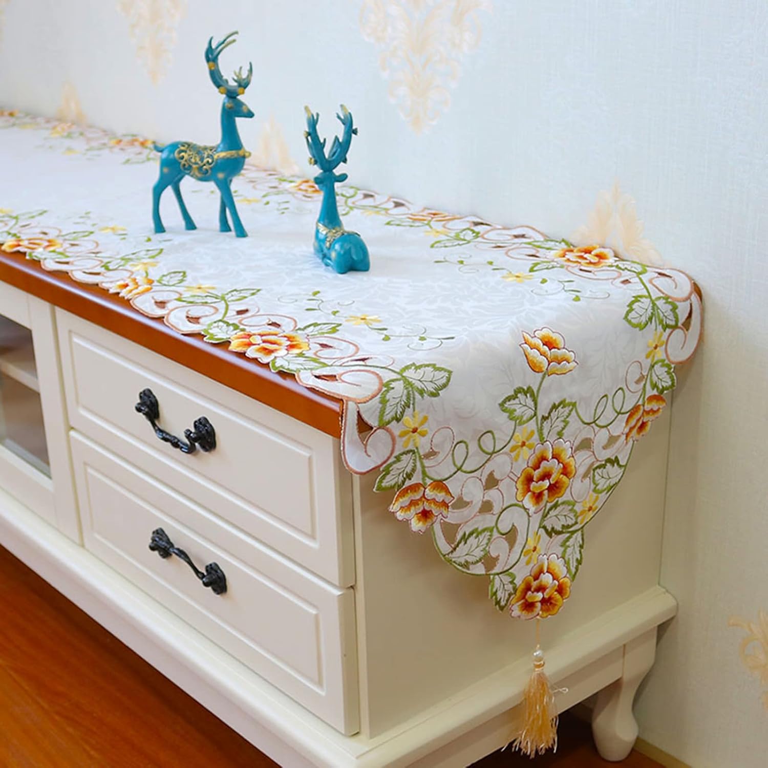 Amazon.com: Hsvanyr Embroidered Floral Dresser Scarf Runners and ...