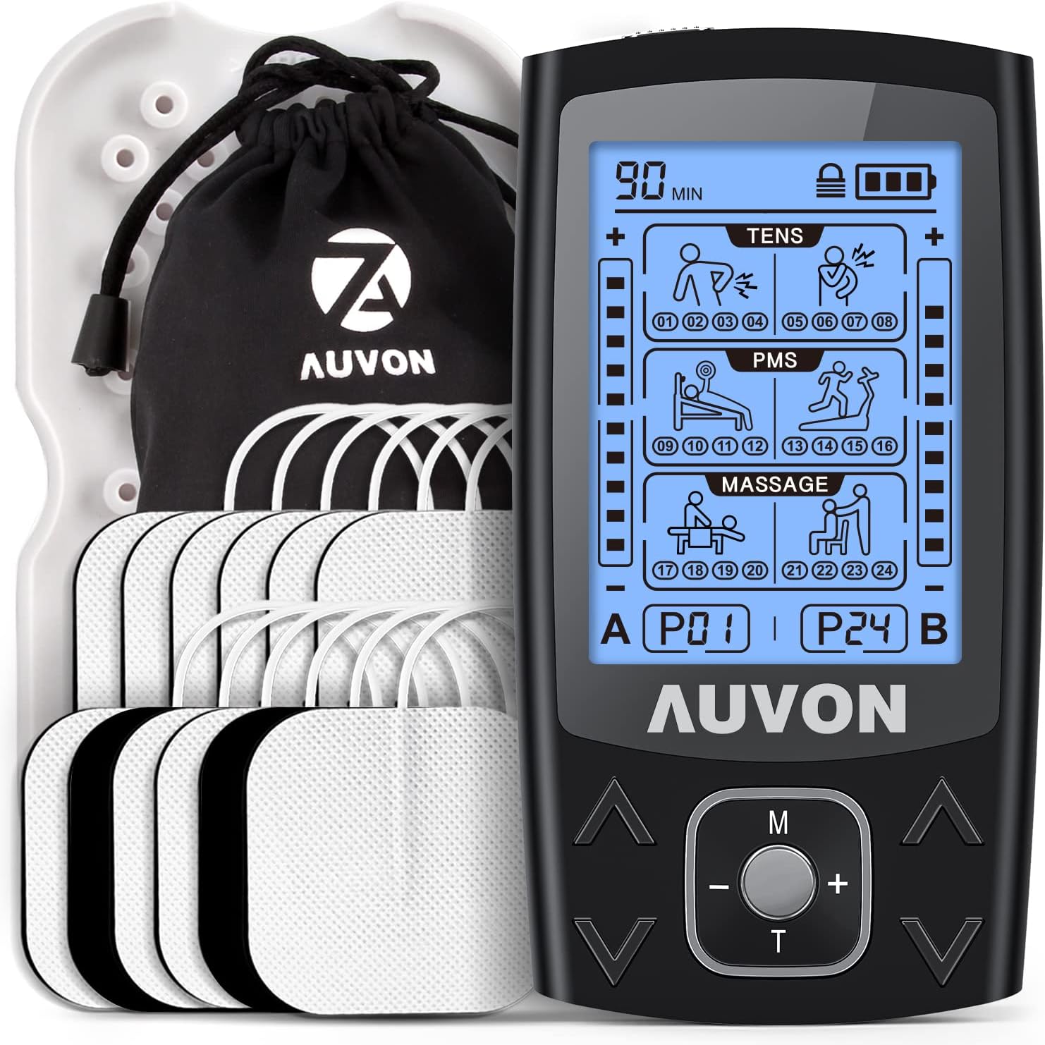 Amazon.com: AUVON Dual Channel TENS EMS Unit 24 Modes Muscle Stimulator ...