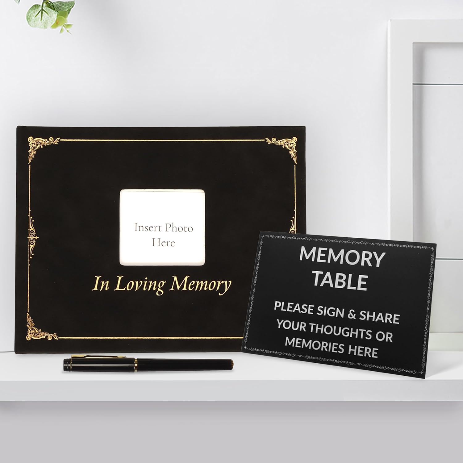 aleawol 96 Pages Luxury Funeral Memory Book Set, PU Funeral Guest Book ...
