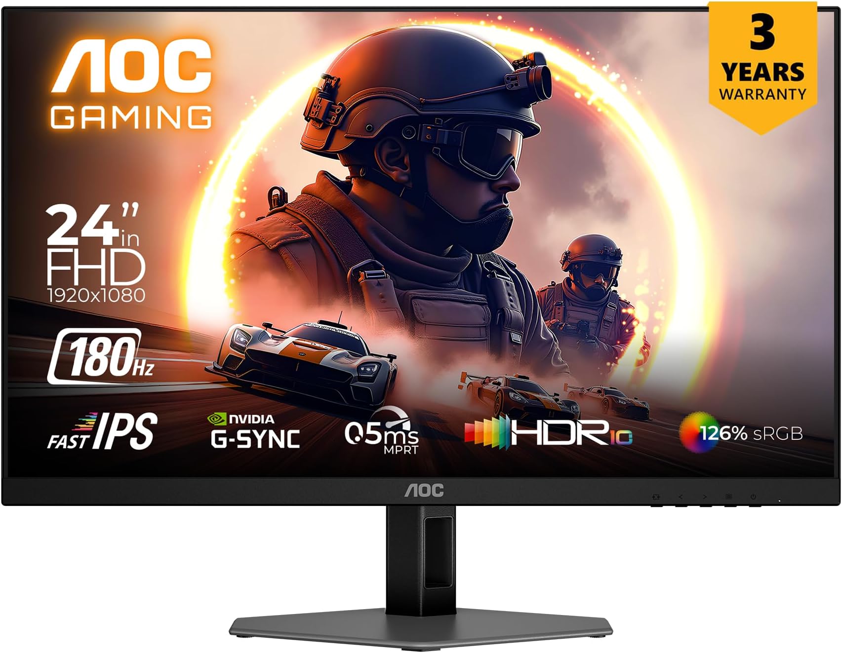AOC 24G4 24 inch Gaming Monitor FHD Fast IPS, 180Hz Refresh Rate, Wide ...