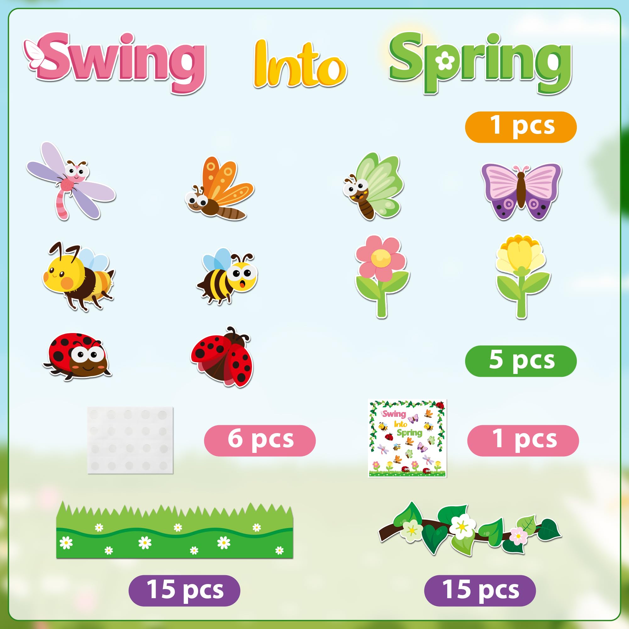Snapklik.com : Swing Into Spring Bulletin Board - 83pcs Spring Insect ...