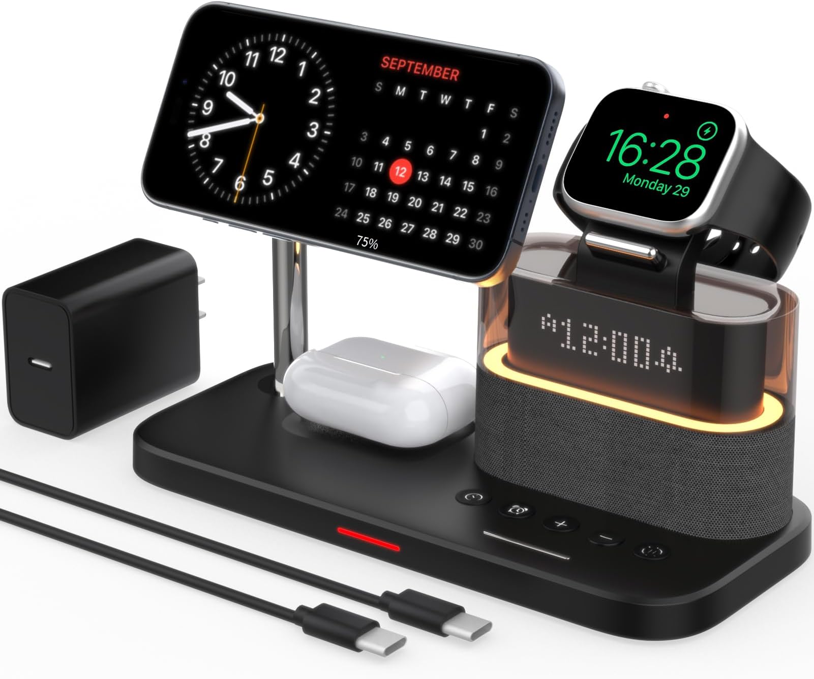 Amazon.com: Alarm Clock with Wireless Charger for Bedrooms, 7 in 1 ...