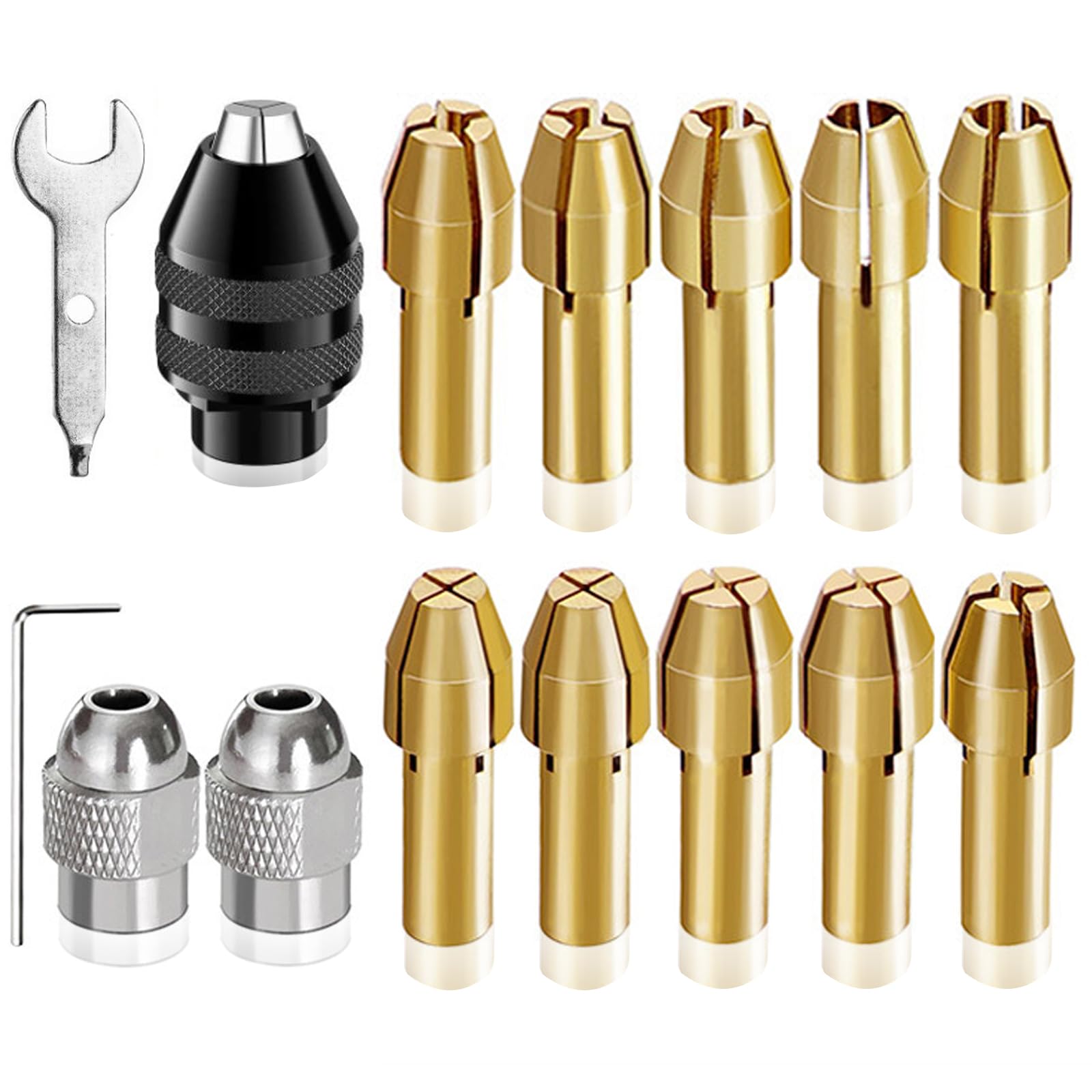 15 PCS Drill Chuck Collet Set, Multi Chuck Set Brass Collet Nut Kit 0.5 ...