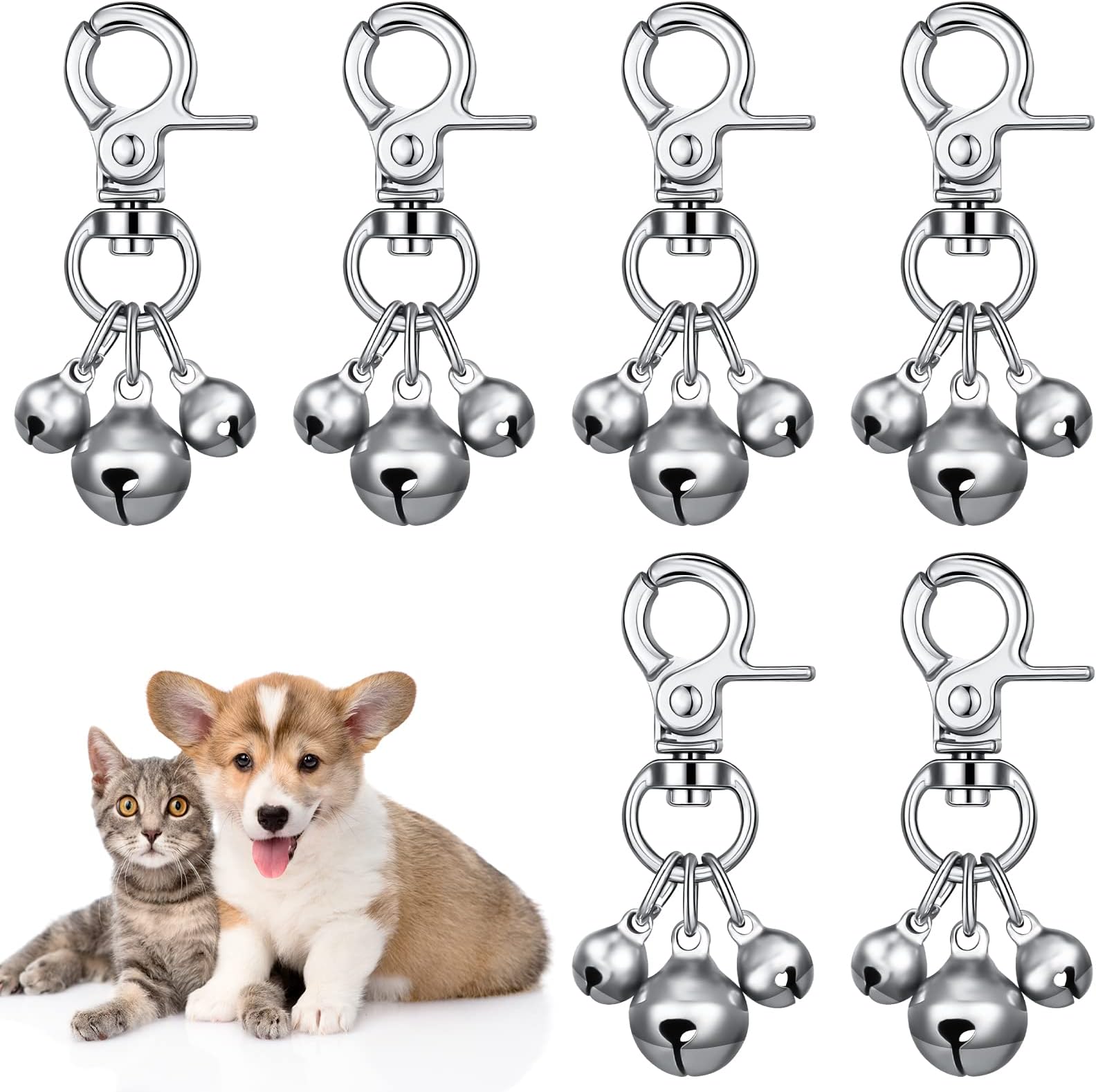 Weewooday 6 Pieces Pet Bells for Collars Loud Dog Bells Key Rings Dog ...