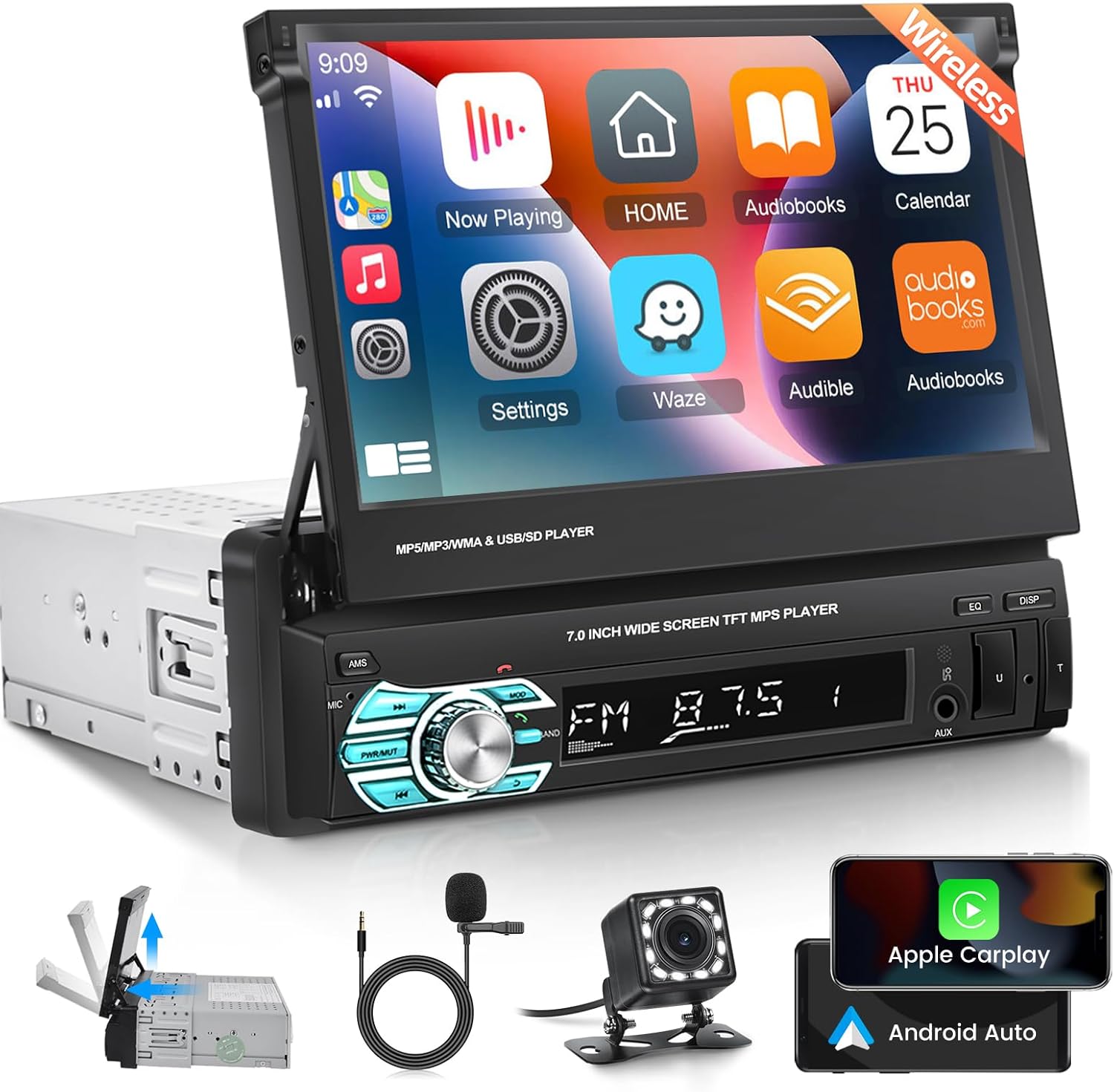 Amazon.com: Single Din Car Radio with Bluetooth, Wireless Carplay ...